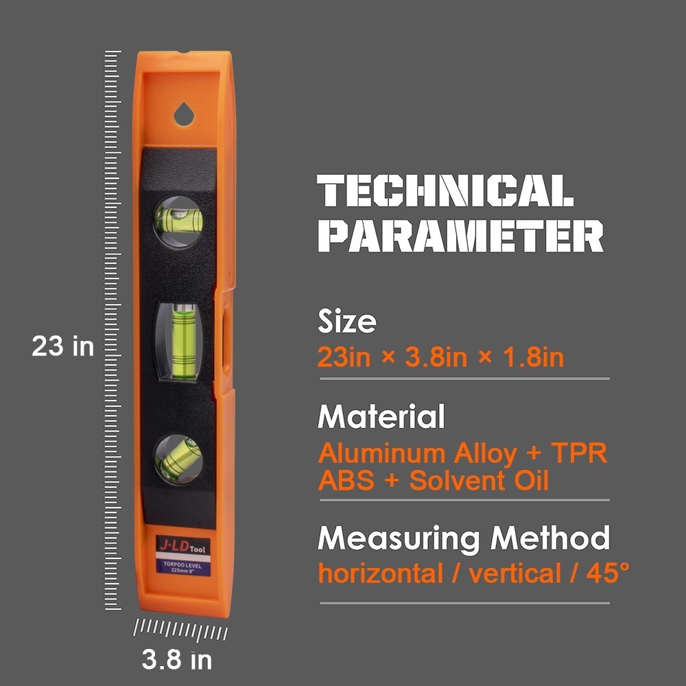 JLD Spirit Level Magnetic Mini Spirit Level Torpedo Leveler 225MM Level ...