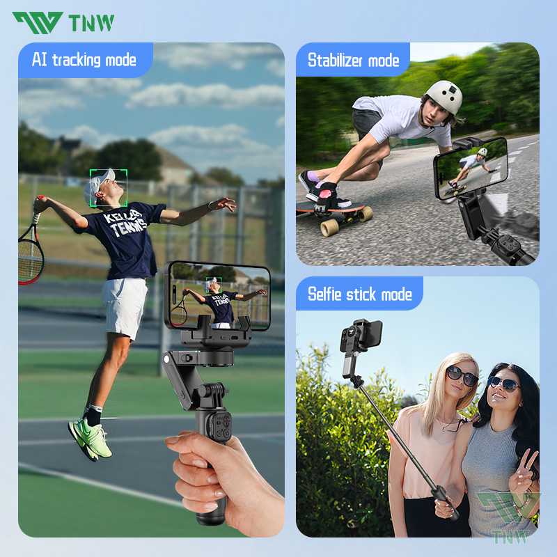 TNW Q19 4in1 Selfie Stick Gimbal Stabilizer AI Face/Object Tracking ...