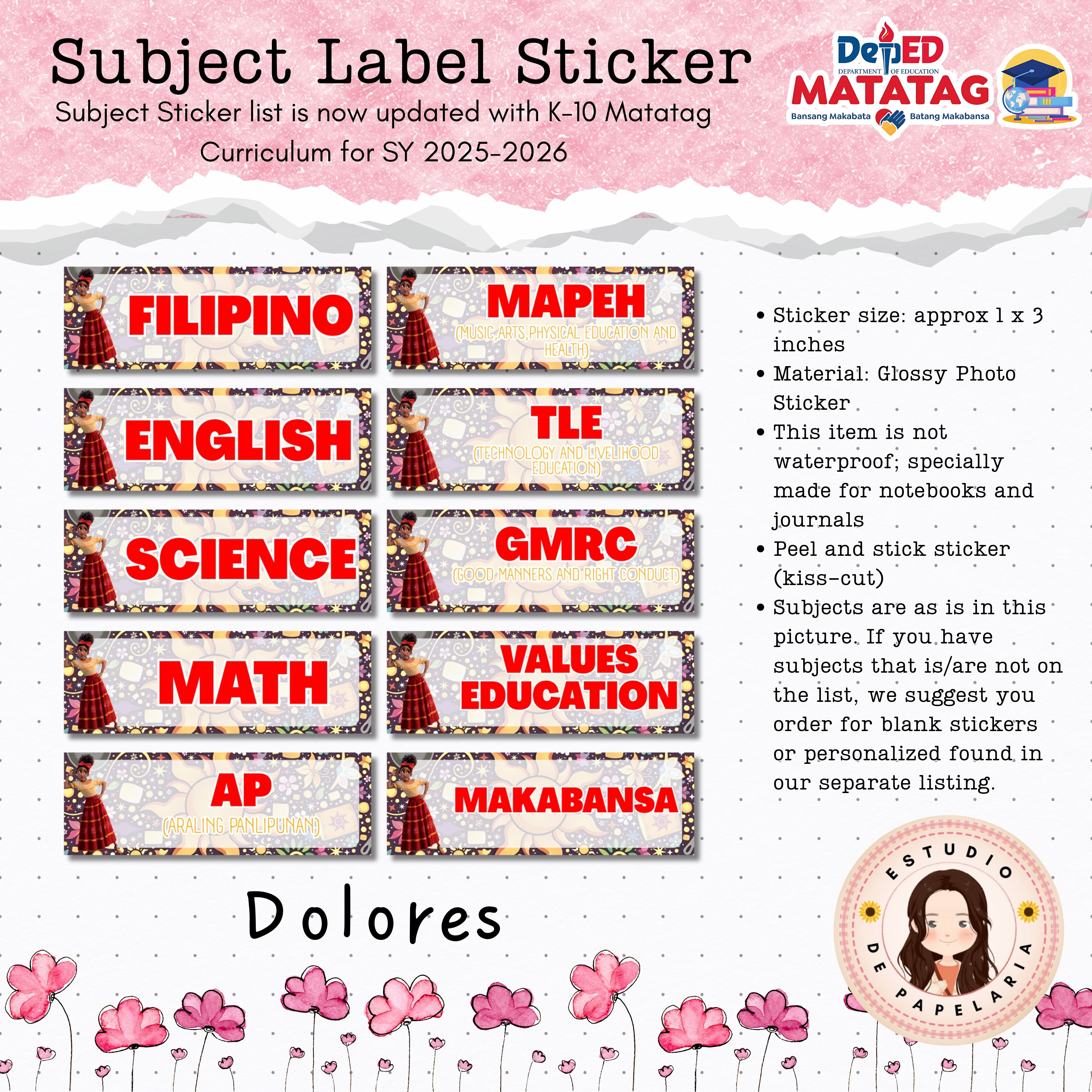 Estudio | 10pcs Subject Kiss-cut Stickers (New Matatag Curriculum ...