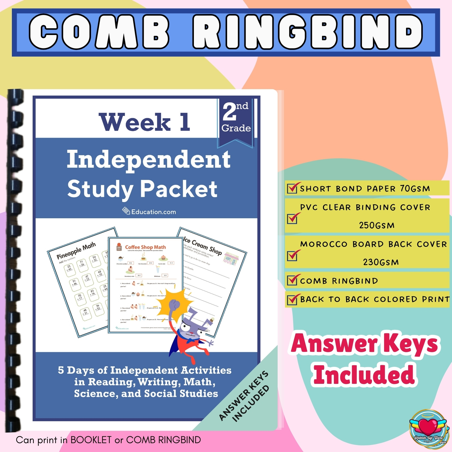 GRADE 2 Independent Study Pack Worksheet/Workbook HomeSchool Learning ...