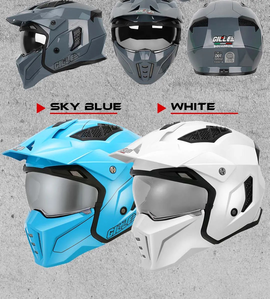 GILLE SQUADRON Modular Helmet Vintage Offroad Helmet Full Face Retro ...