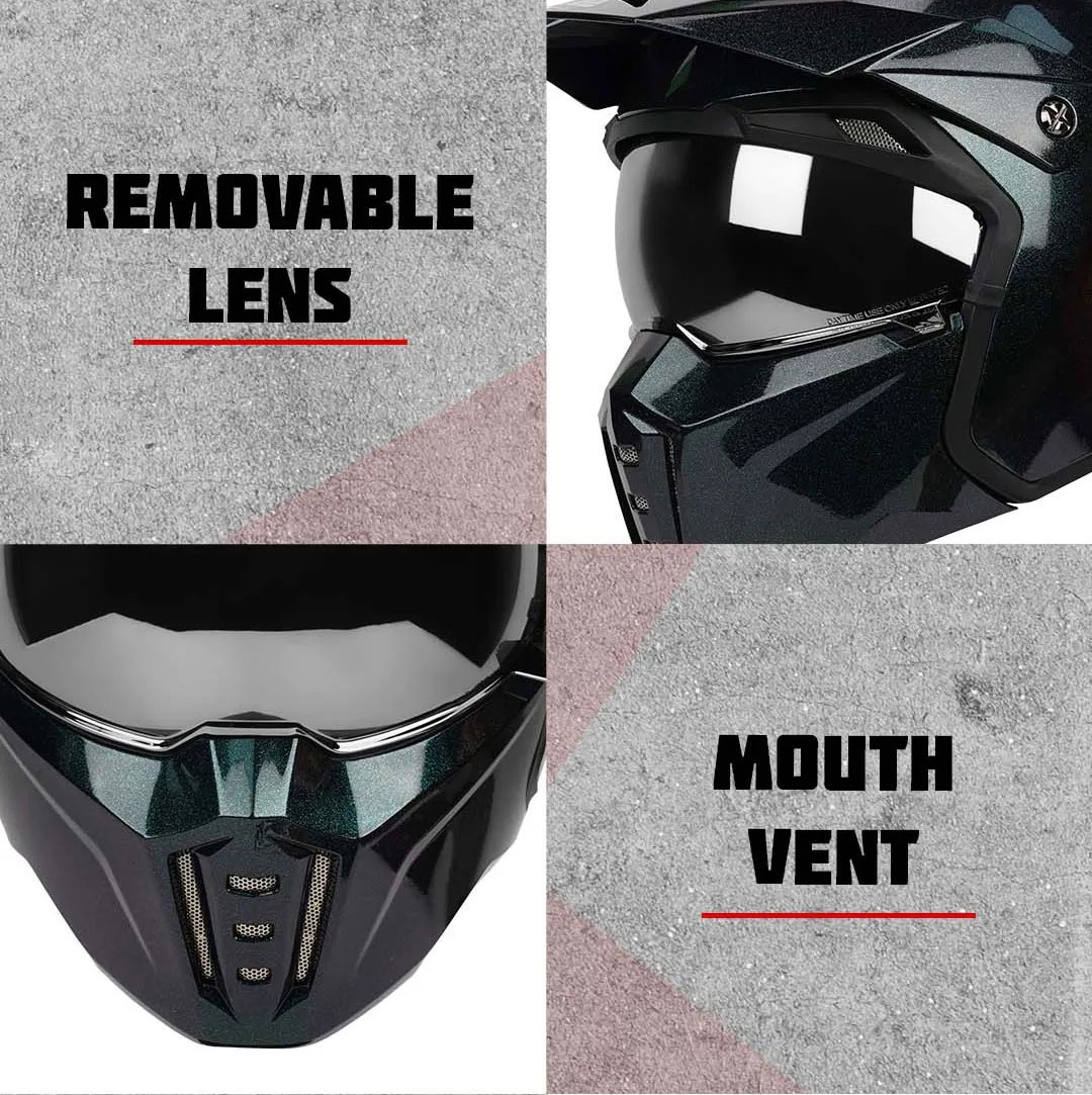 GILLE SQUADRON Modular Helmet Vintage Offroad Helmet Full Face Retro ...