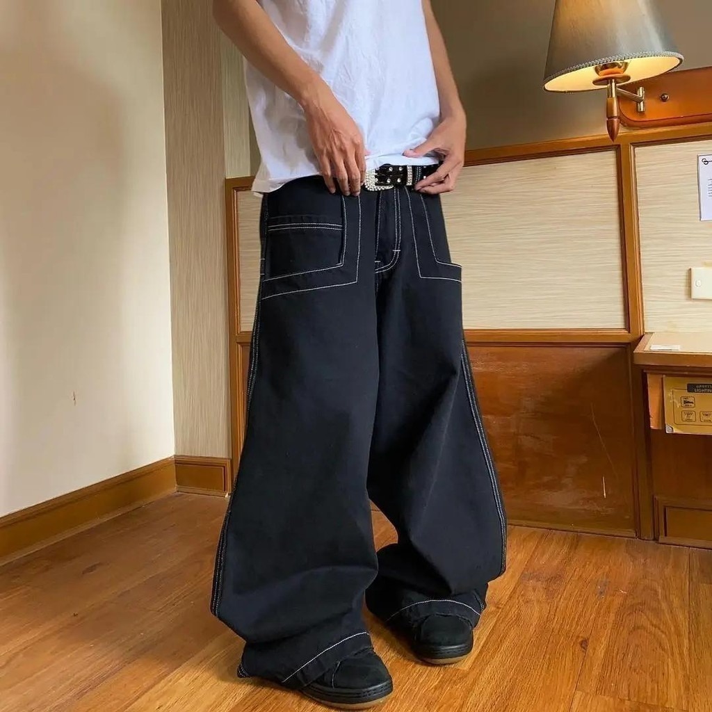 YK Jeans Streetwear Big Pocket Oversized Pants Hip Hop Letter Graphic ...