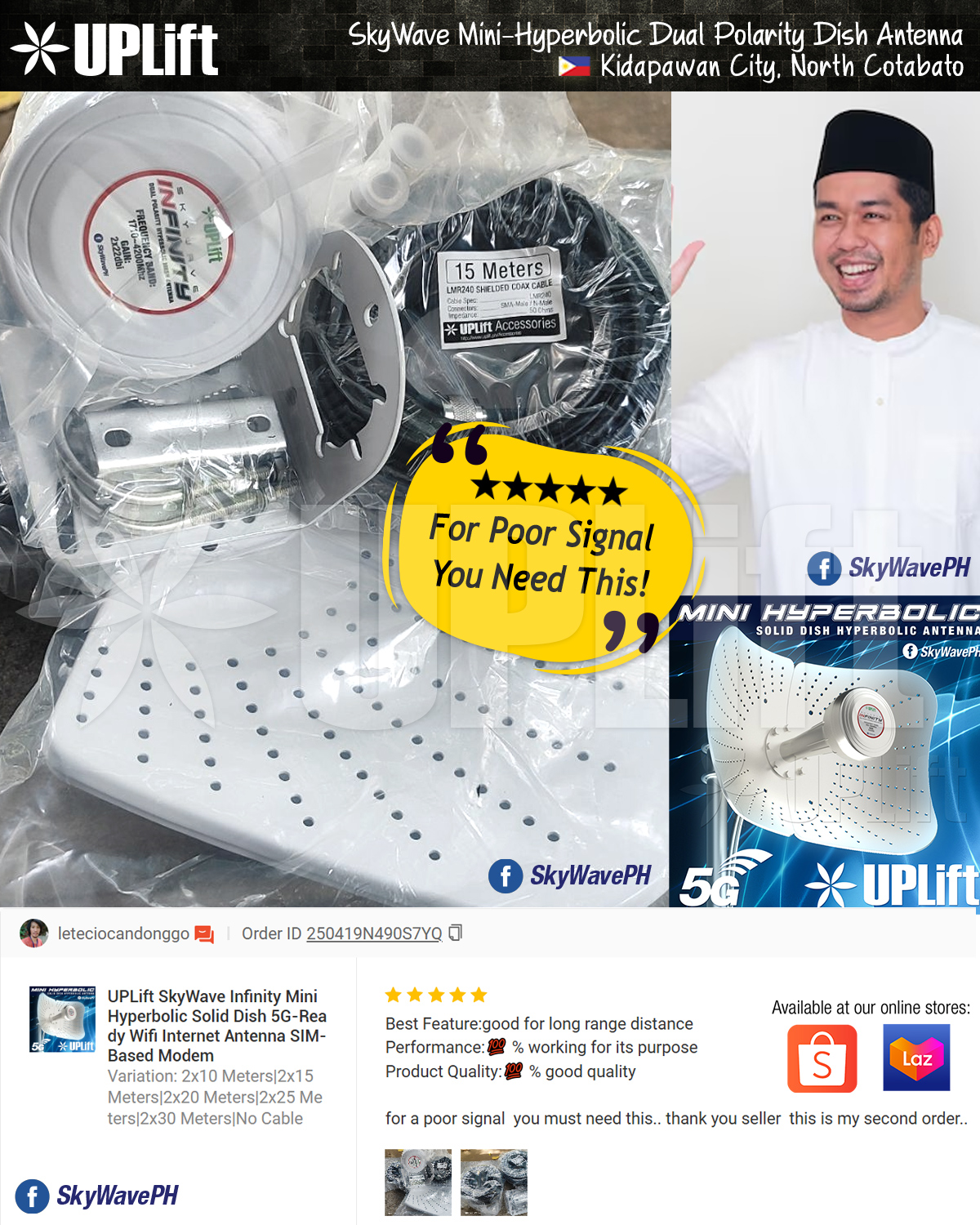 UPLift SkyWave Infinity Mini Hyperbolic Solid Dish 5G-Ready Wifi ...