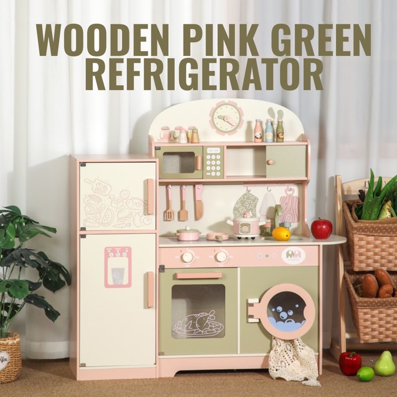 One Elephant Wooden Pink Green Refrigerator Kitchen set Pretend Play ...
