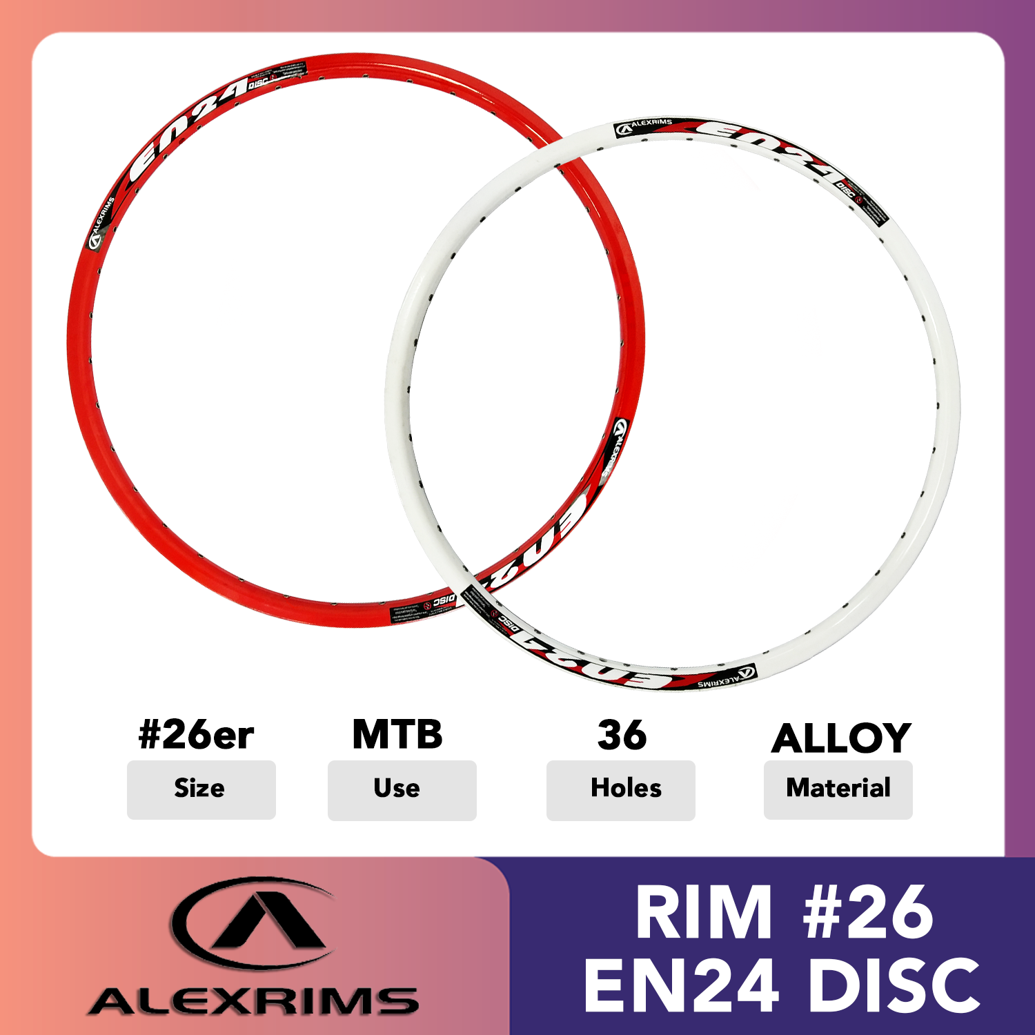 ALEXRIMS #26 EN24 Disc Bicycle Wheel Rim with Eyelet Alloy 36 Holes for ...