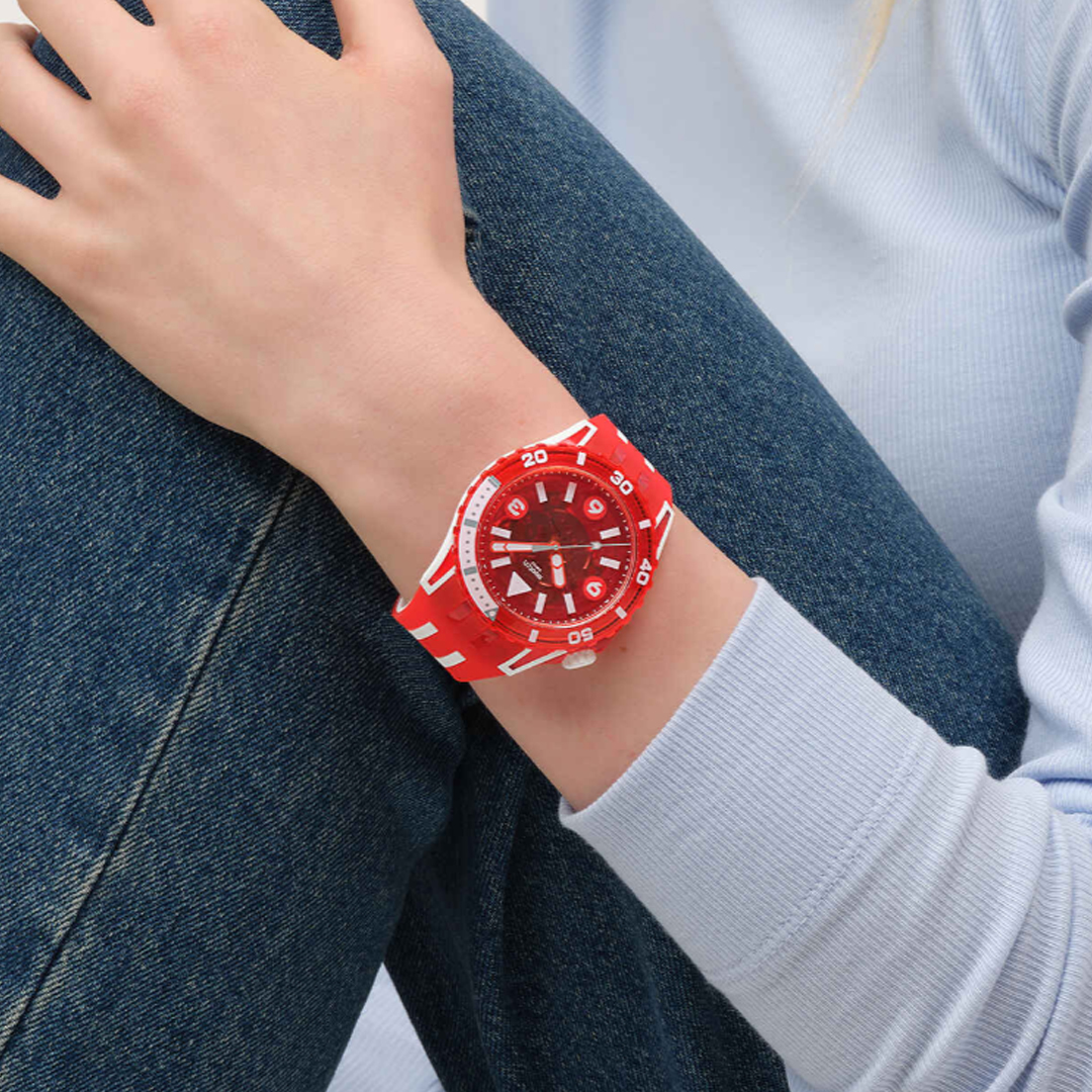 Swatch Scubaqua Lion's Mane SSCU09R100 Red Silicone Strap Watch ...