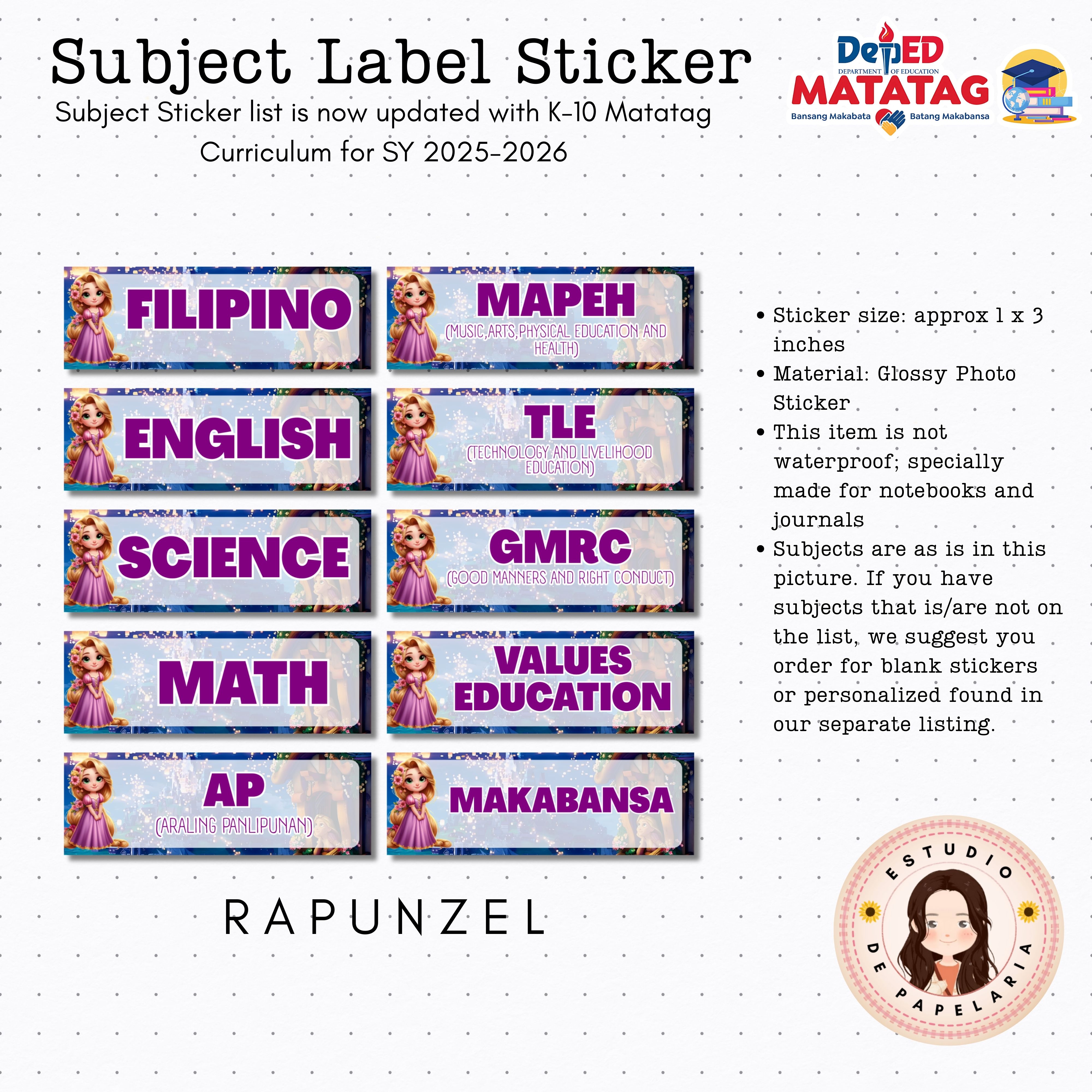 Estudio | 10 Subject Label Matatag Curriculum Sticker (UNCUT) | Shopee ...
