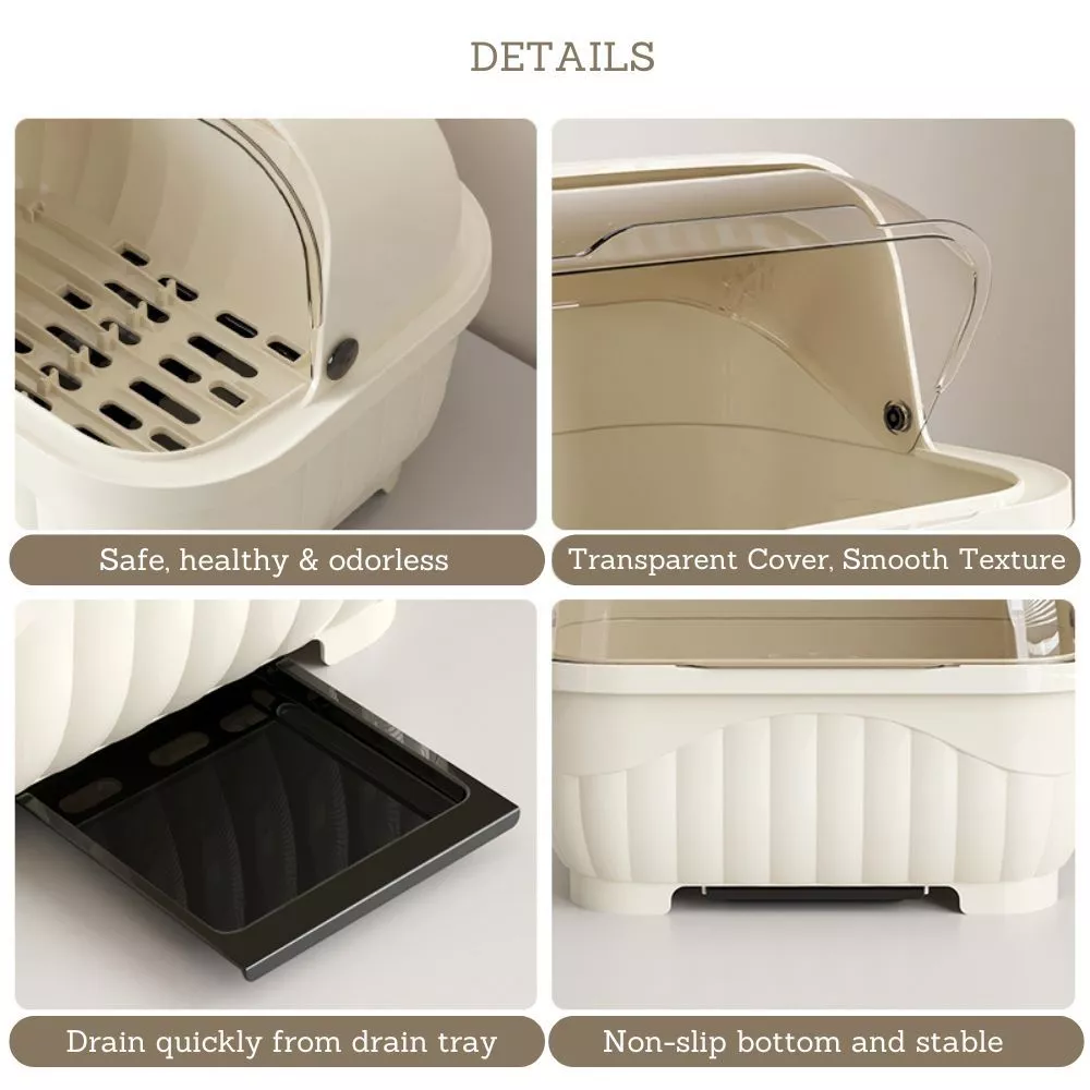 CHIT Plastic Dish Drainer With Cover Plate Organizer Dust-proof Storage ...