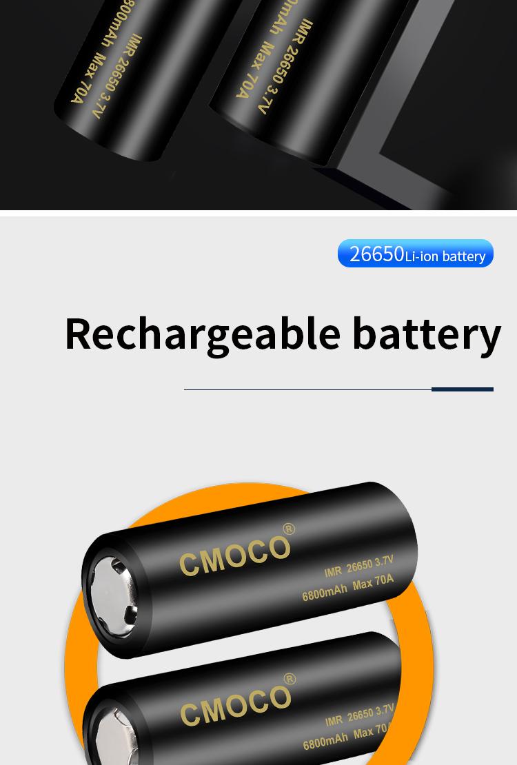 CMOCO 26650 Rechargeable Li-ion Battery 3.7V -4.2V 6800mah 70A for ...