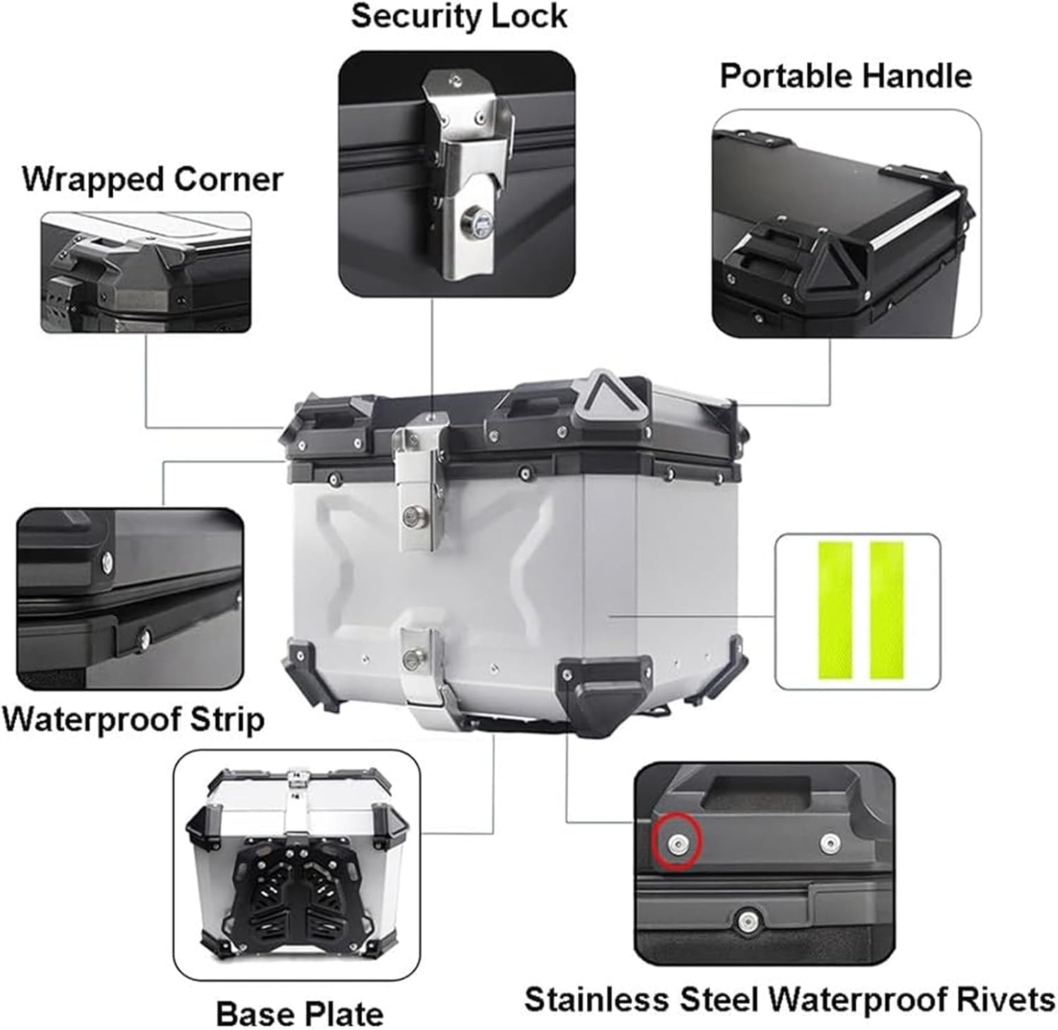 Motorcycle Aluminum Rear Box,45L 55L 65L Waterproof Motorcycle Trunk ...