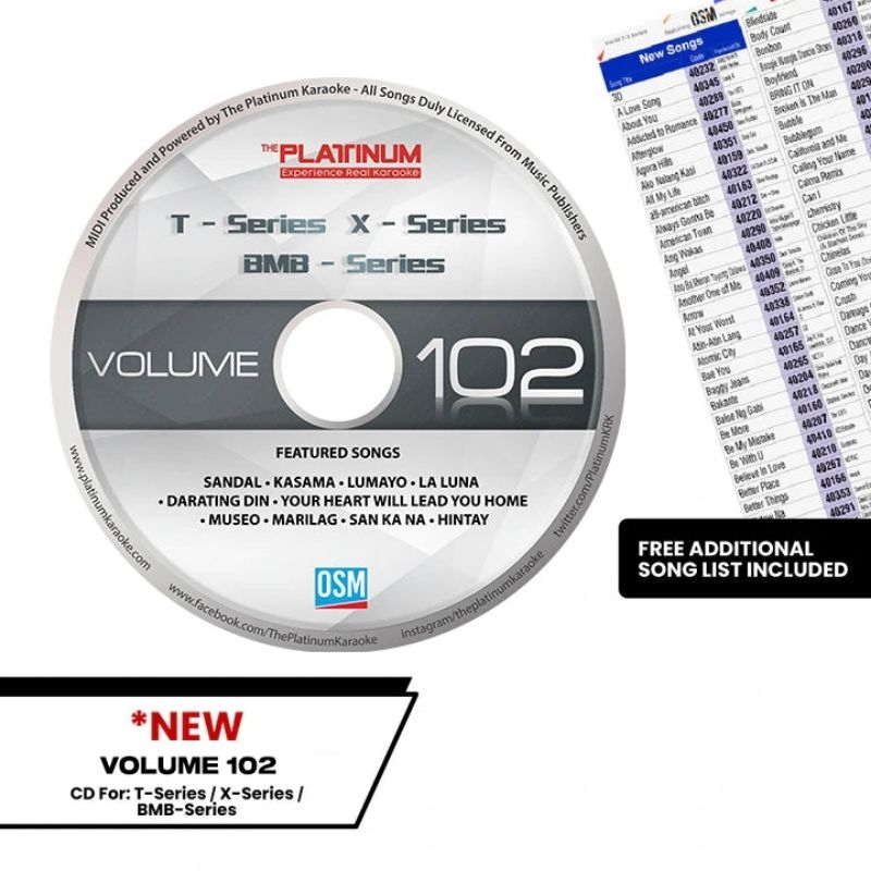 Platinum Songbook With Full Songlist And CD Volume 102 For T-series,X-Series,BMB-Series,Kapitan ...