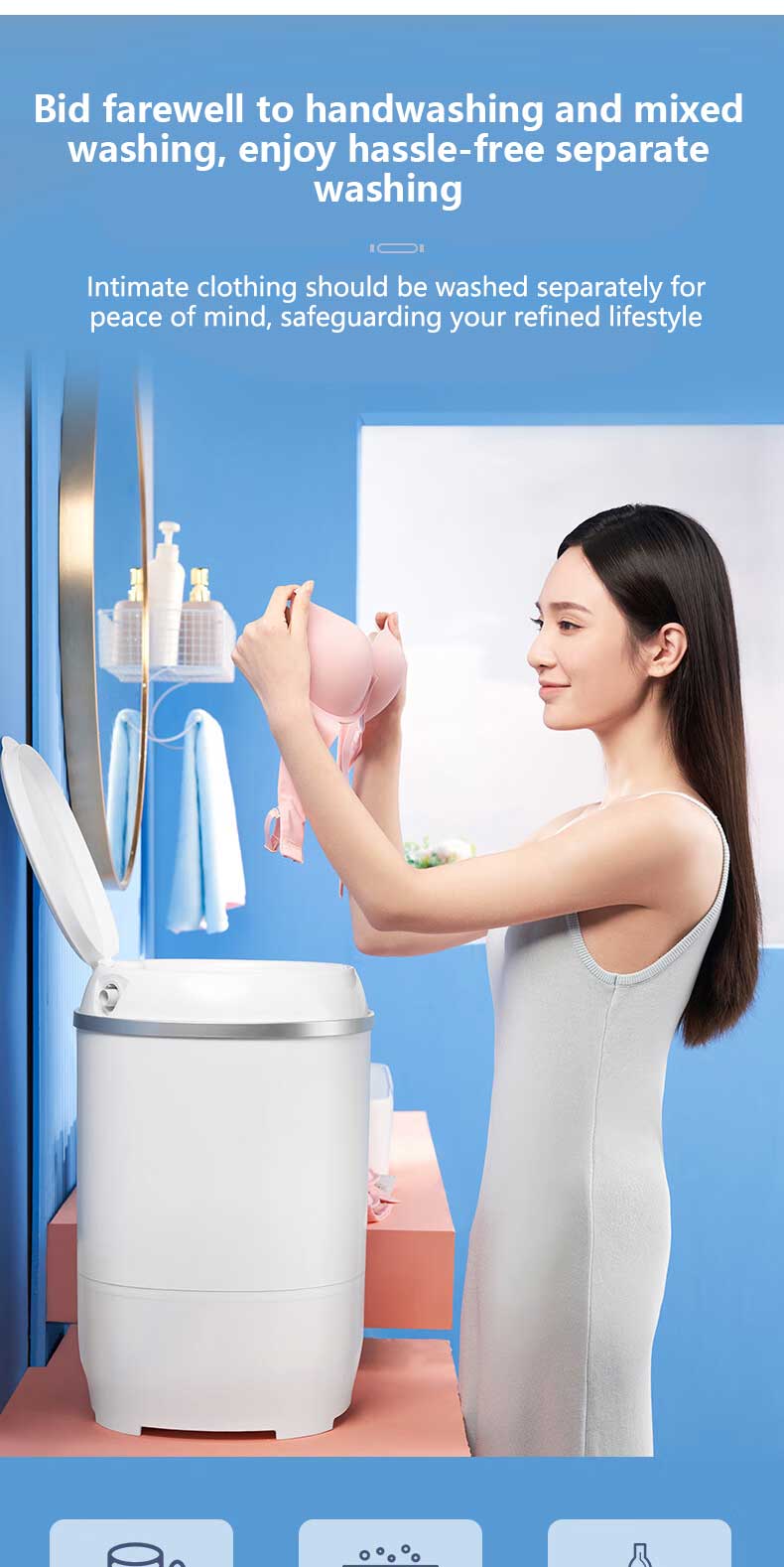 KANAZAWA Portable Washing Machine Household 60Hz With Blue Light ...