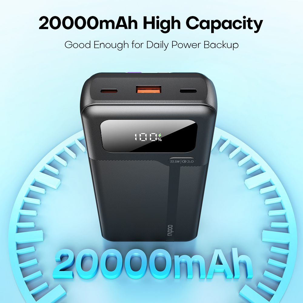 Rapoo RH20s Pro 20000mAh High Capacity 22.5W Type-C Built Cable Fast ...