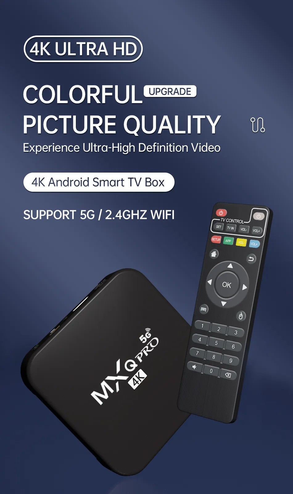 MXQ Pro Max 4K HD Smart TV Box 5G WiFi Android 13.0 Bluetooth USB ...