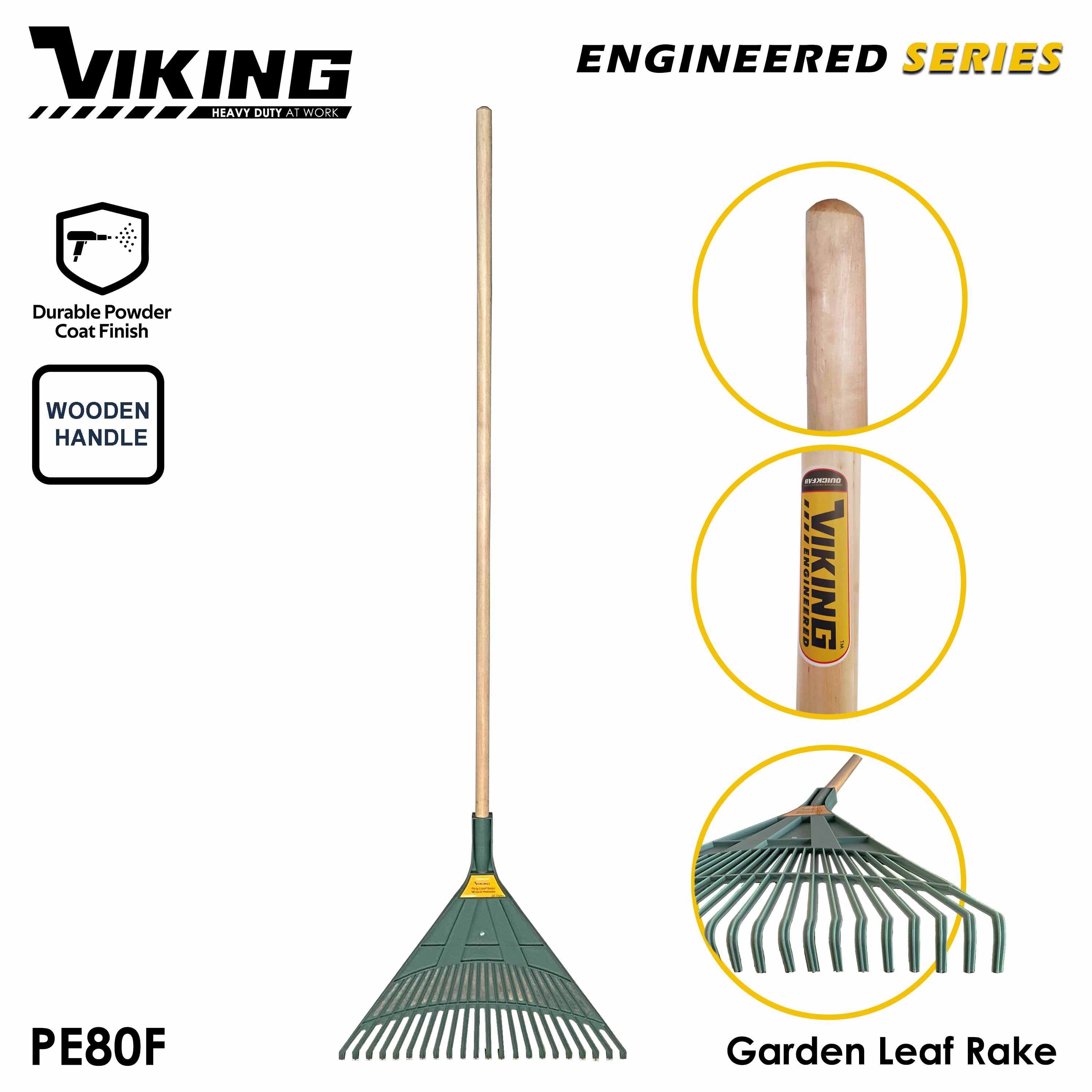 Viking Poly Leaf Rake 22-Tines for Gardening Wooden Handle 60-Inch ...