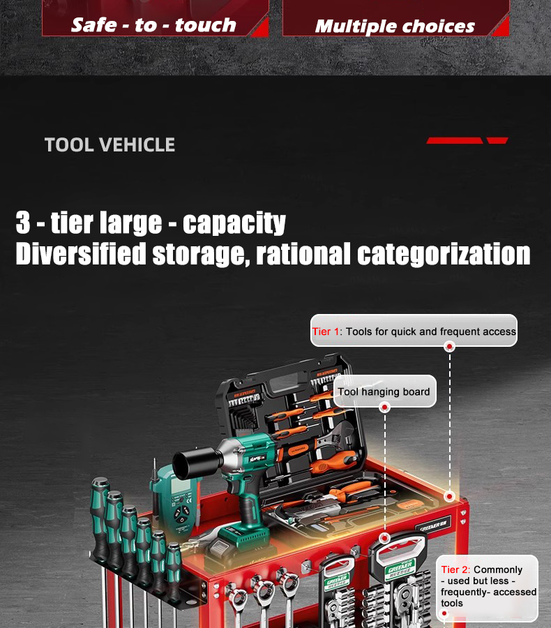 Push Cart Trolley Cart Heavy Duty Tools Organizer 3 layer trolley Full ...