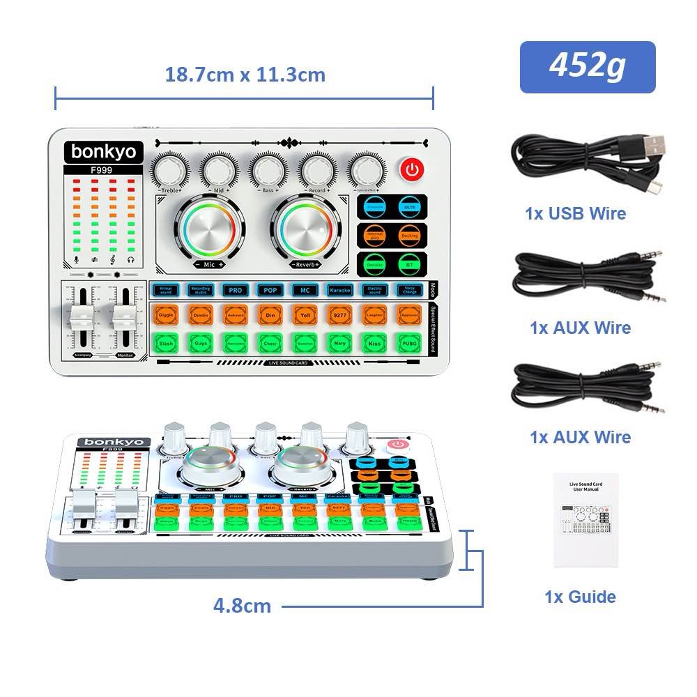 bonkyo F999 Live Soundcard Audio Mixer with Effects Audio Interface ...