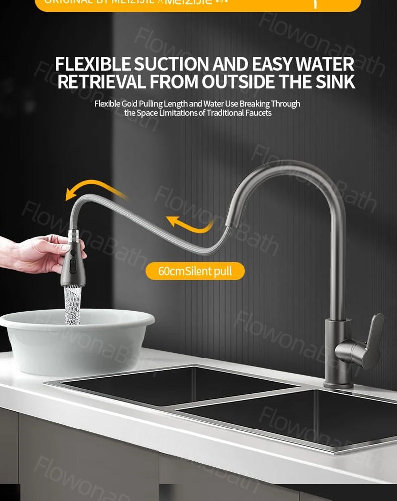 Stainless Steel Kitchen Faucet for Sink – Pull Out Lababo Tap with Hose ...