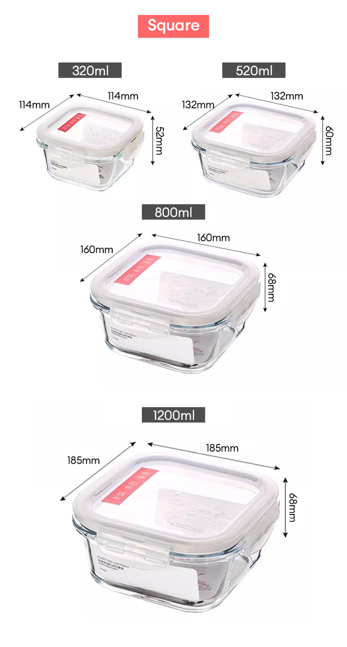 BTY Microwavable Glass Container Glass Food Container with Cover ...