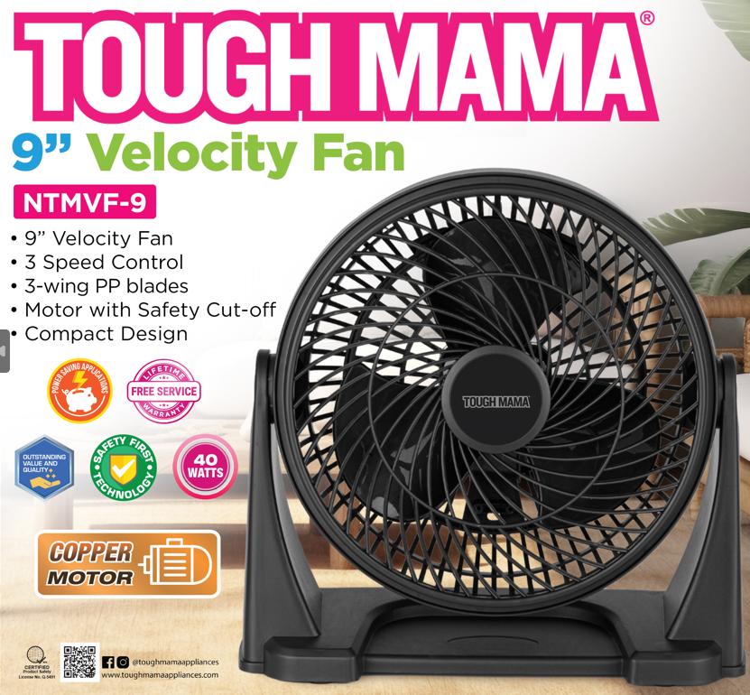 Tough Mama NTMVF-9 NEW Velocity Fan Black 9” Desk Fan Safety Cut-off ...