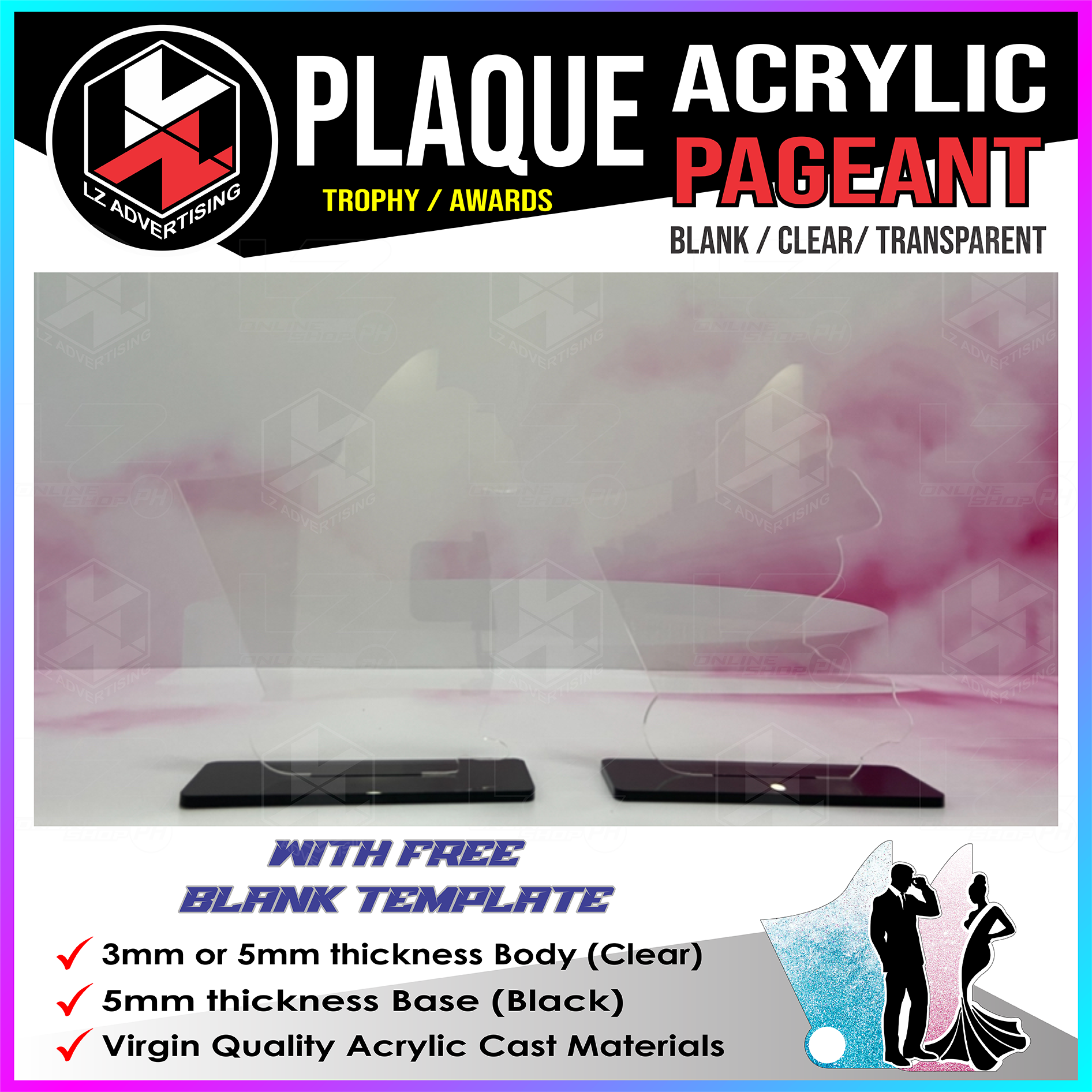 5mm Acrylic Plaque Pageant Blank Clear / Transparent, Trophy, Awards ...