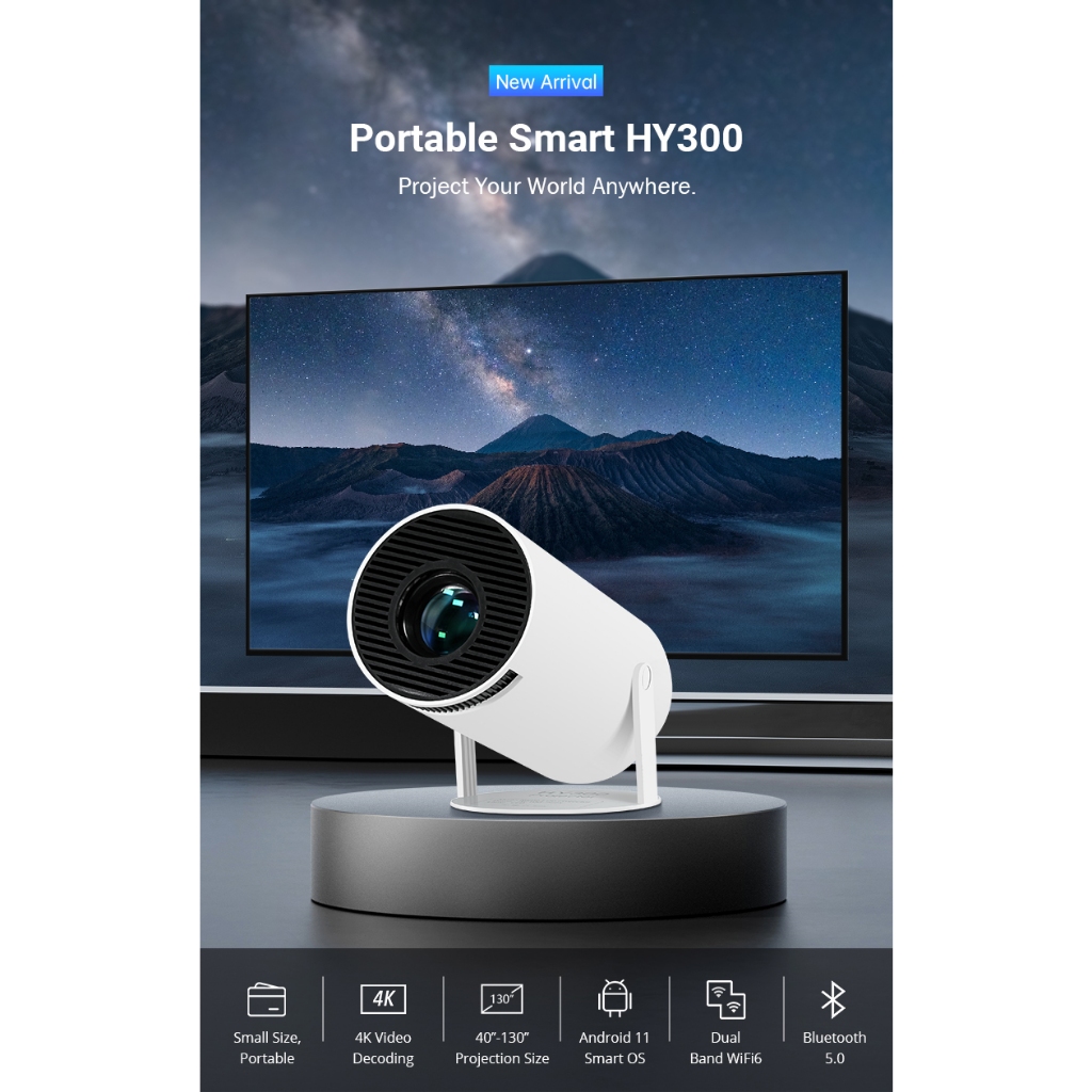 Monoz HY300 Aura Vision Smart Projector 4K | Android 11 | WiFi ...
