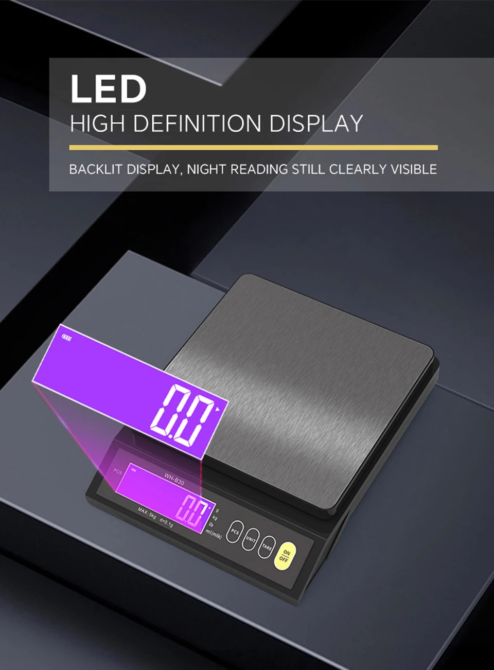 Rechargeable electronic scale 5kg/10kg kitchen stainless steel ...