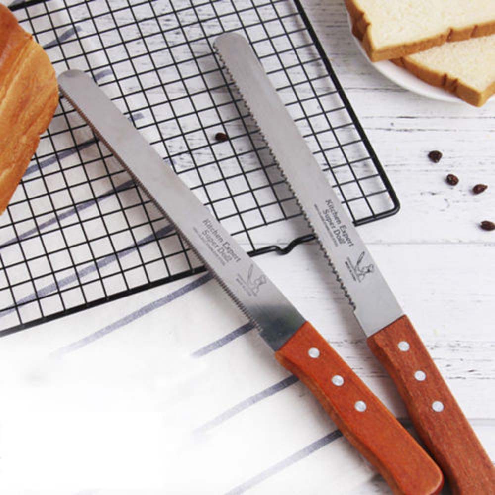 Stainless Steel Bread Knife Cake Knife Wooden Handle Cake Slicer Baking ...