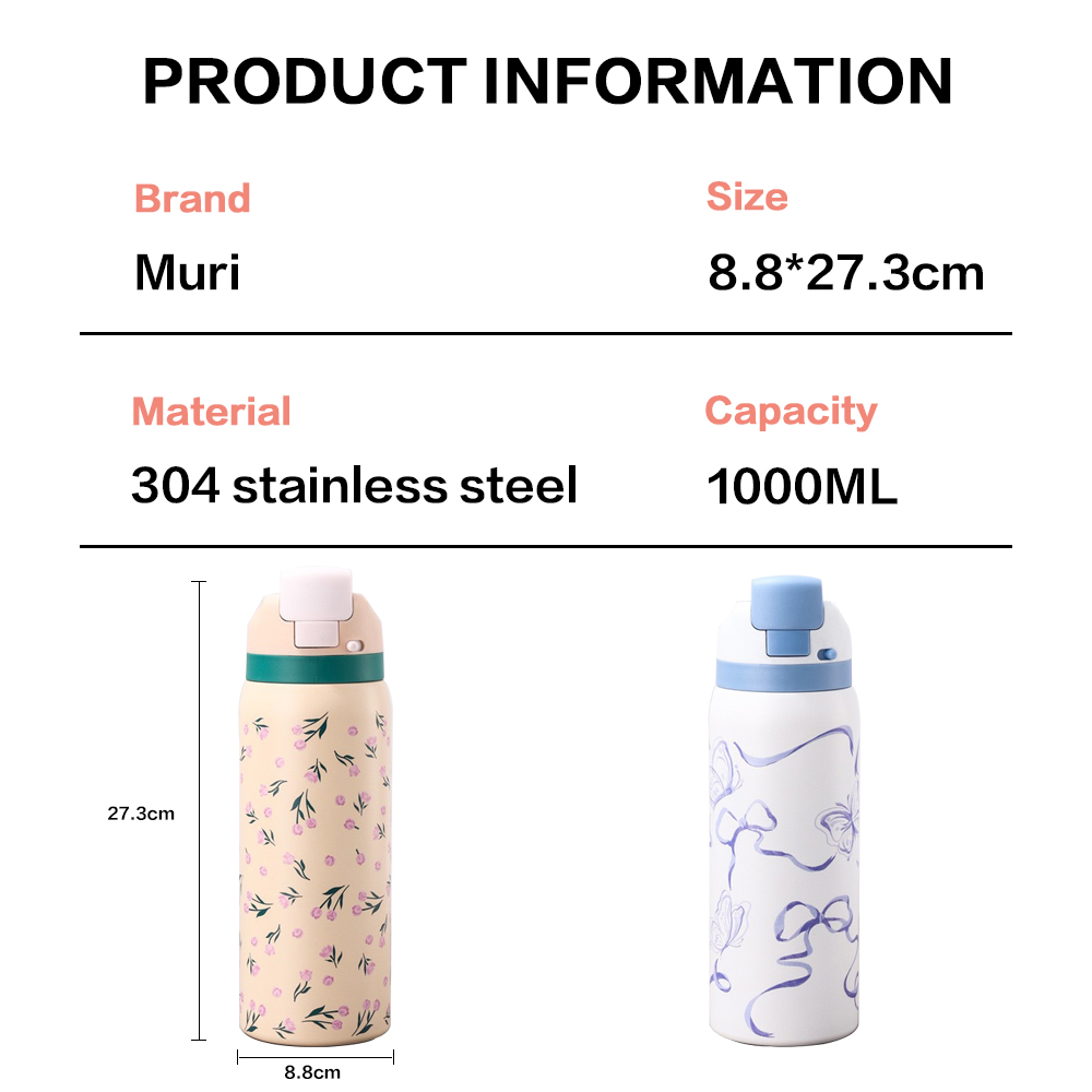 Muri 1000ml Insulated Stainless Steel Water Bottle with Straw for ...