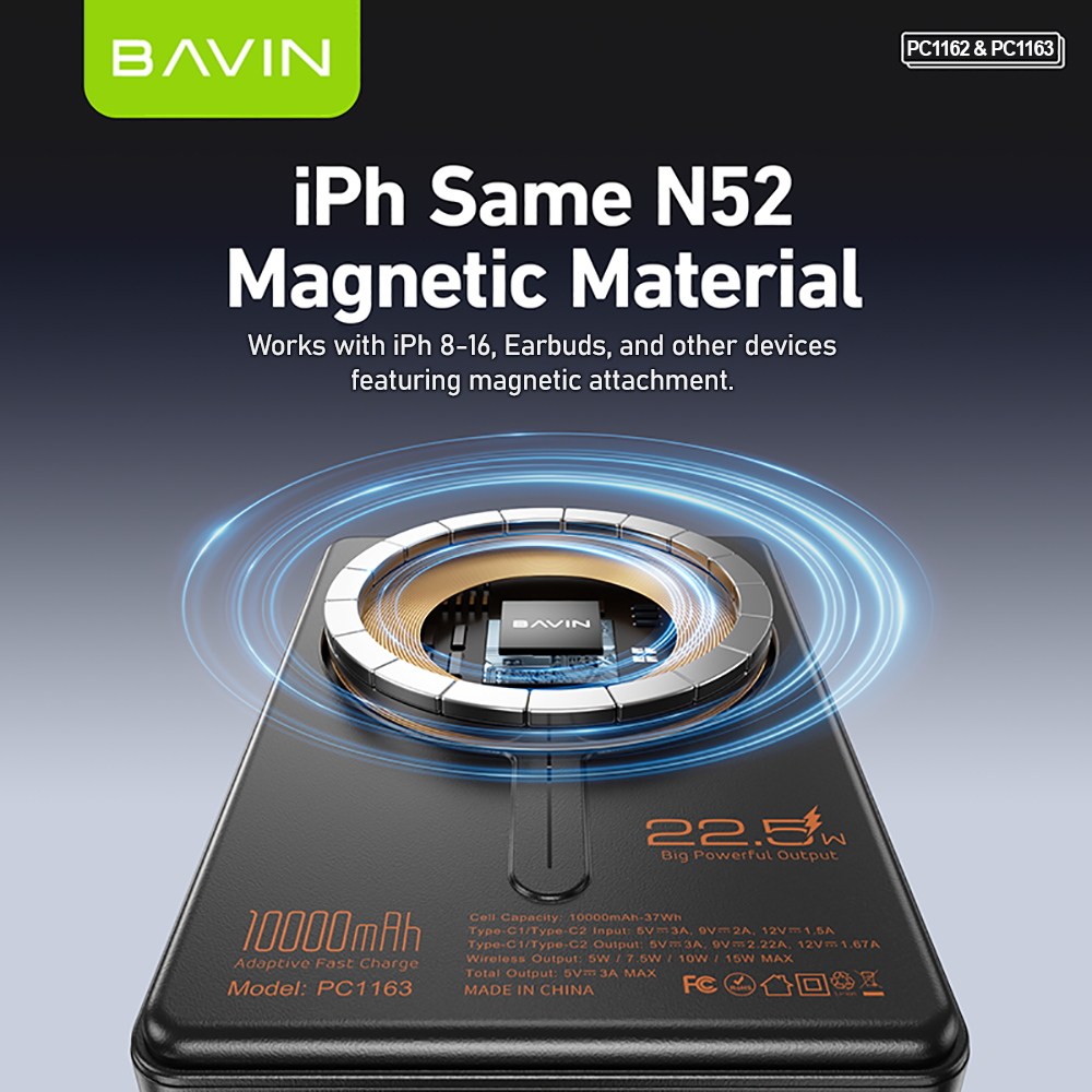 BAVIN PC1162 5000mAh / PC1163 10000mAh 22.5W PD Fast Charging Magnetic ...