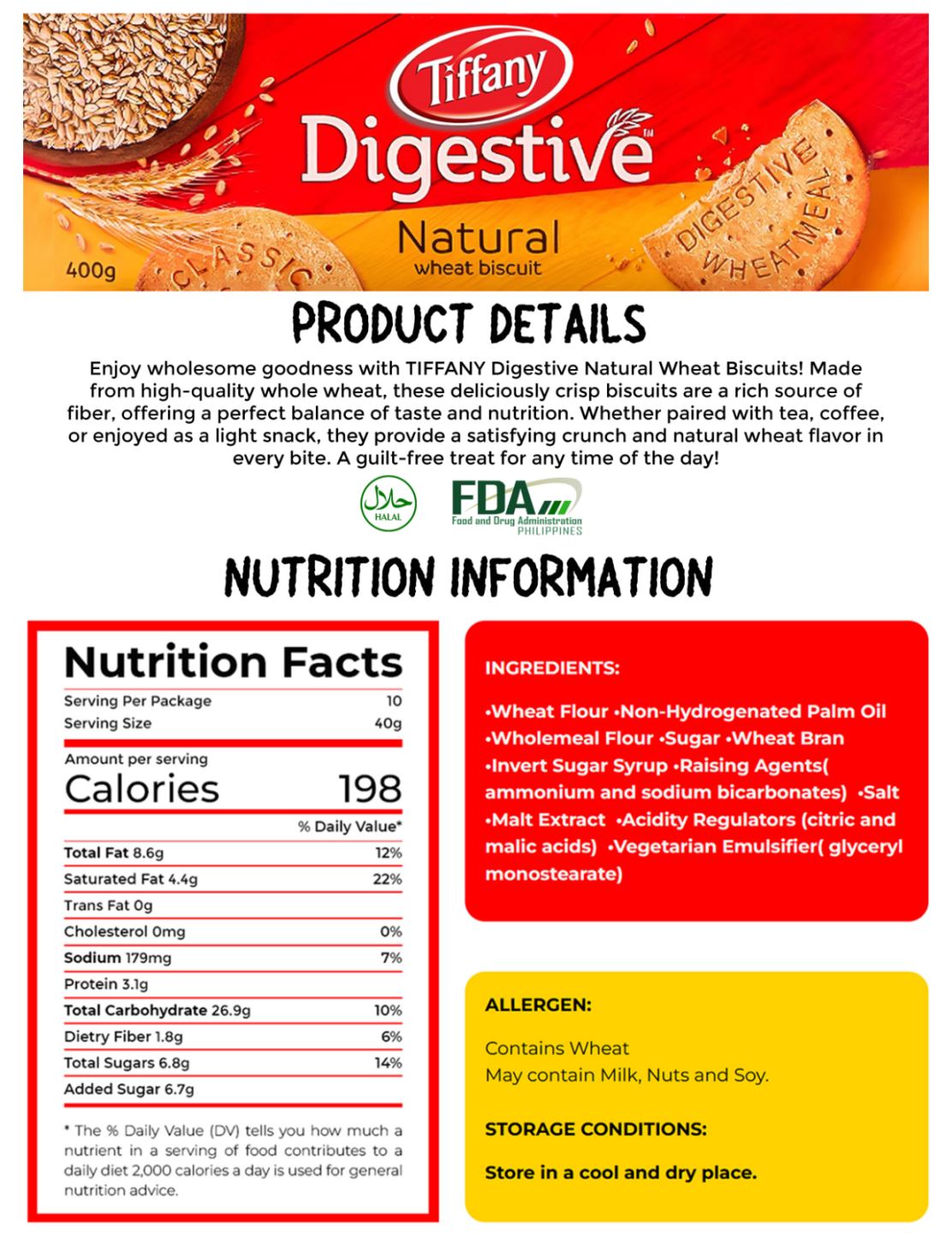 Tiffany Digestive Natural Wheat Biscuits 400g | Shopee Philippines