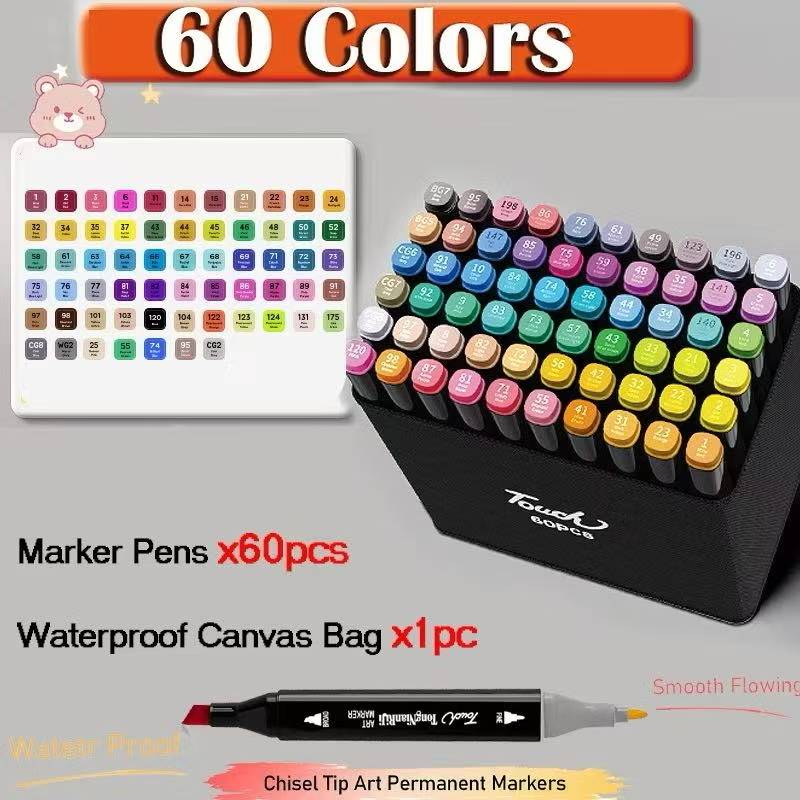 JS #Twin Tip Pen Marker Set Dual Head Oily Alcoholic Sketch Markers Brush Pen For Draw Manga ...