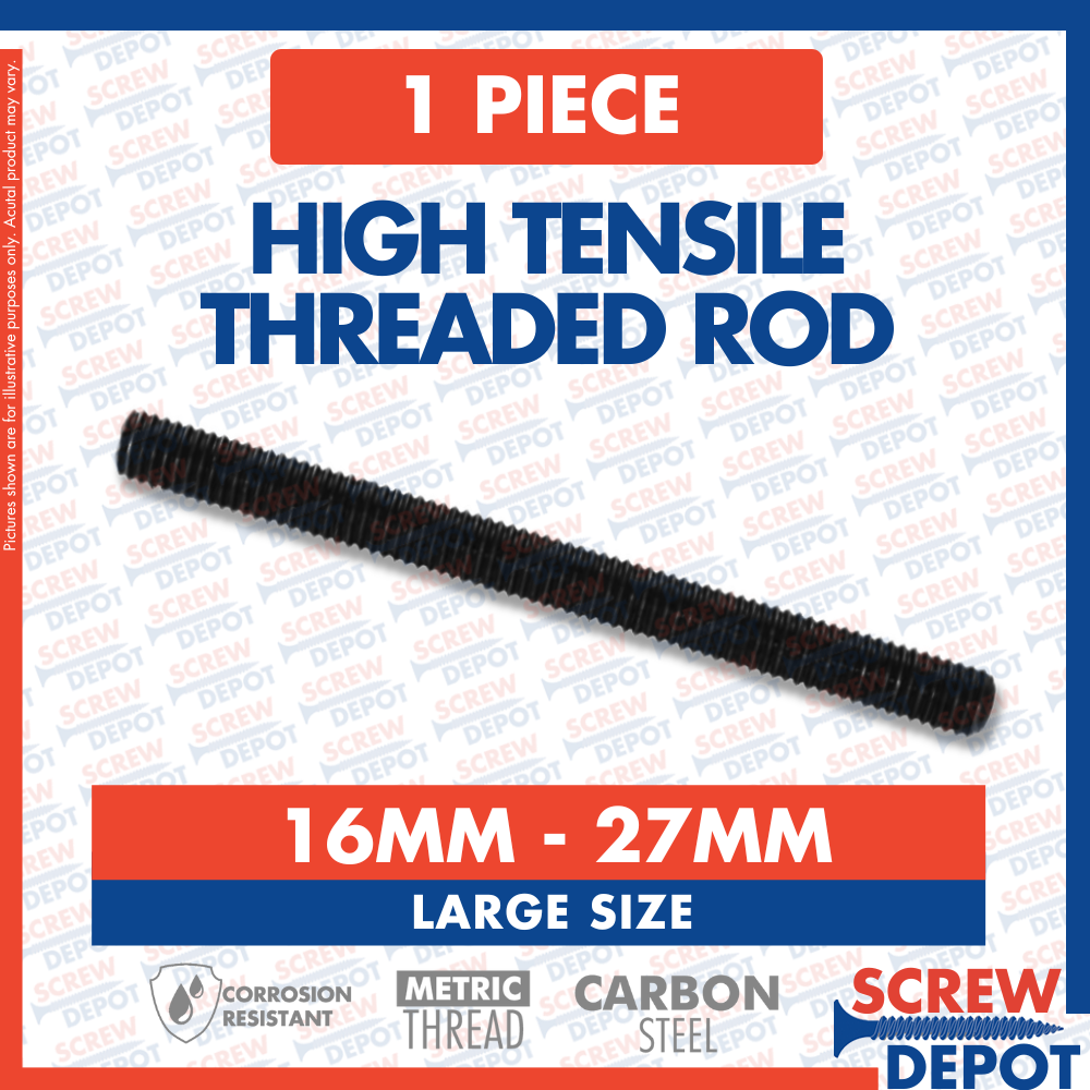 1PC High Tensile Threaded Rod 16MM - 27MM x 1 MM / Large Size High ...