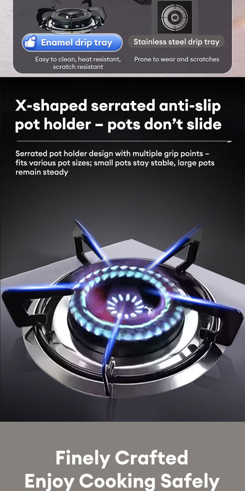 Tixx Built-In Gas Stove 5200W Double Burner Punch-Free Tempered Glass ...