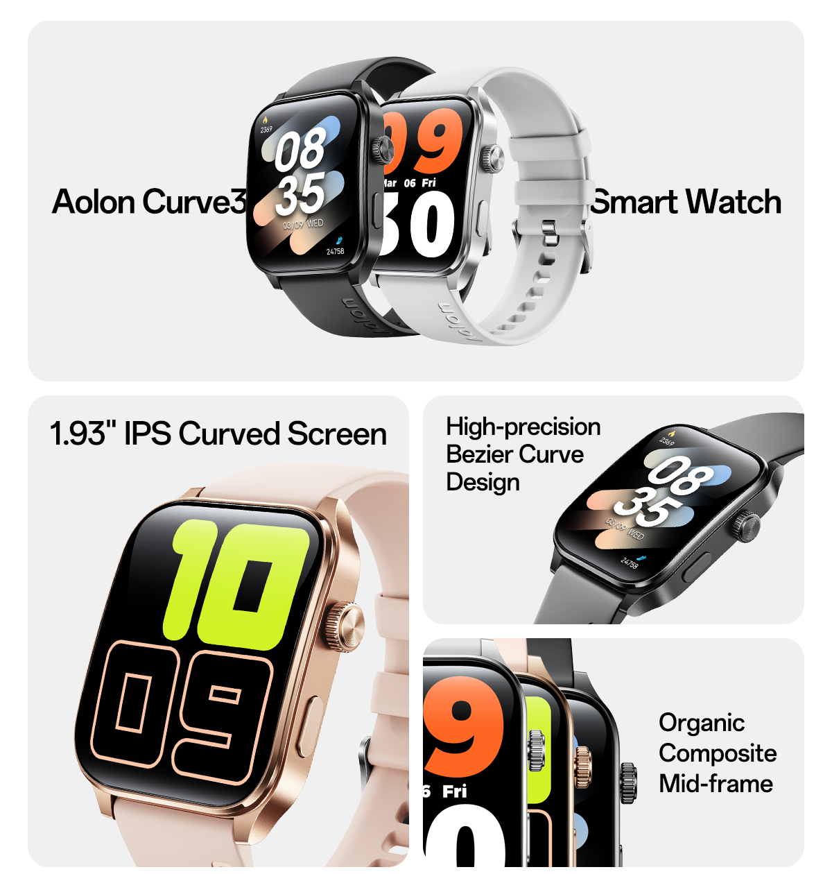 【NEW】Aolon Curve 3 Smart Watch Bluetooth Call Custom Function Keys Pace ...