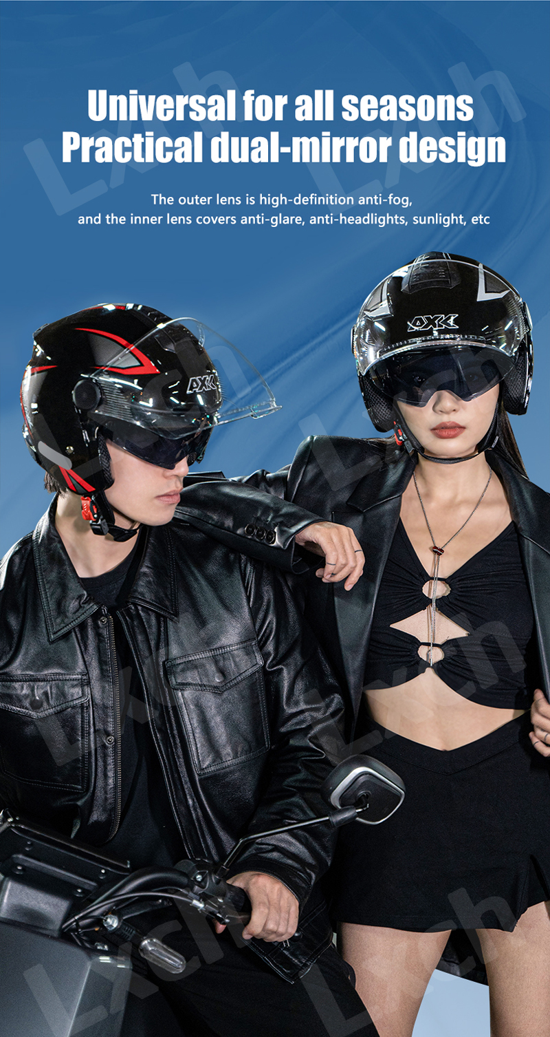 AXK Motorcycle Half Face Helmet For Men And Women HD Double Mirror ICC ...