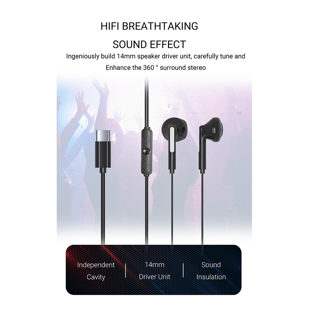 Awei PC-7T In-Ear Wired Earphone Headset Type-C Plug with Built-in Mic ...