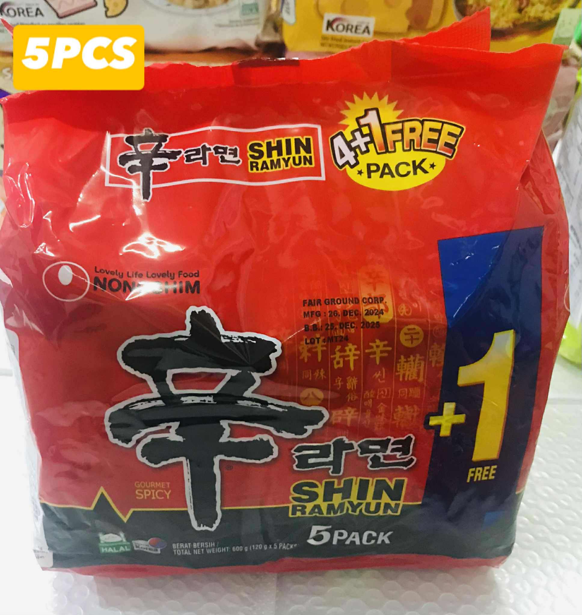 5PCS/1PACK SHIN RAMYUN Instant Noodles Spicy Soup/Ramen Korean Noodles ...
