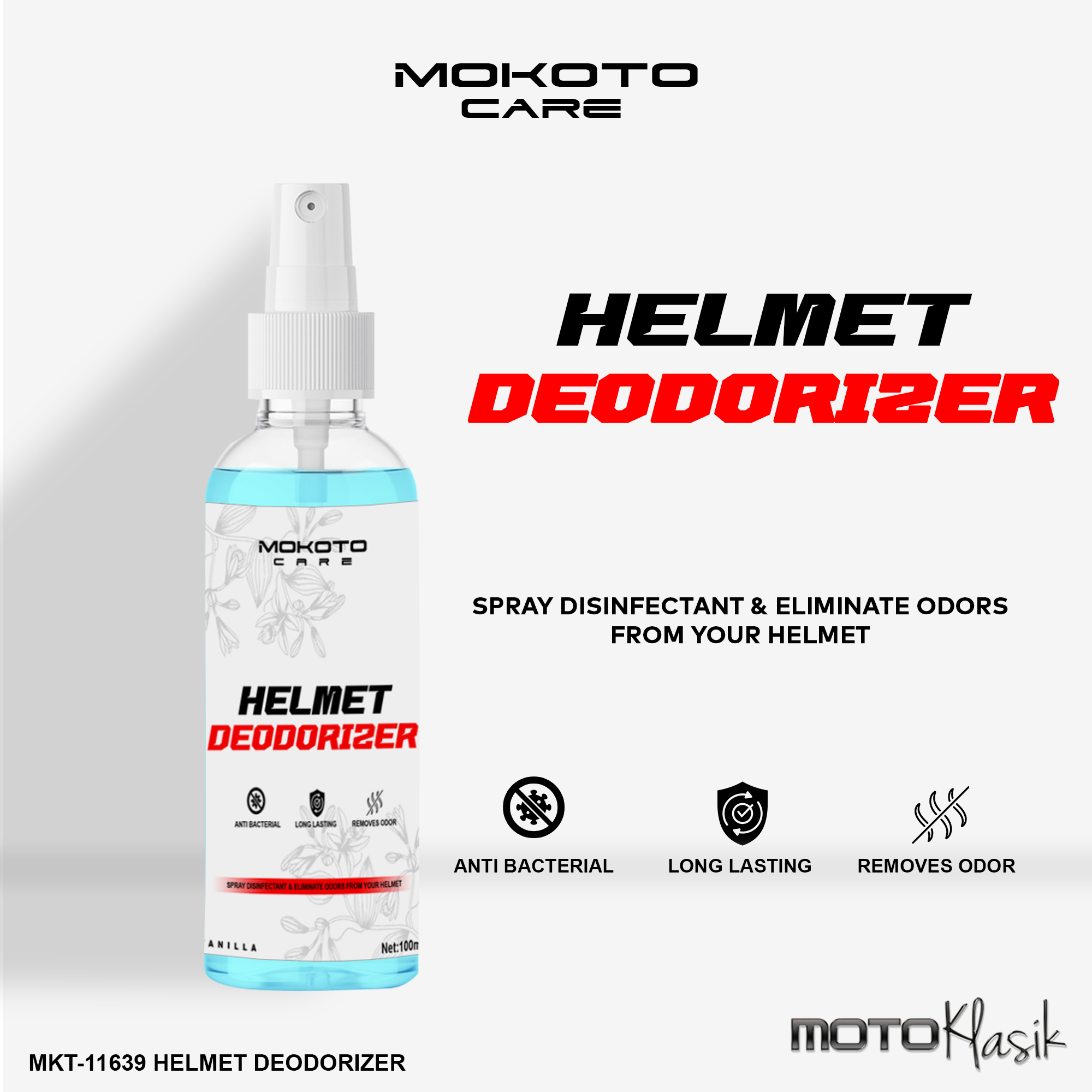 MOKOTO HELMET DEODORIZER SPRAY 100ML VANILLA SCENT MKT-11639 ODOR ...