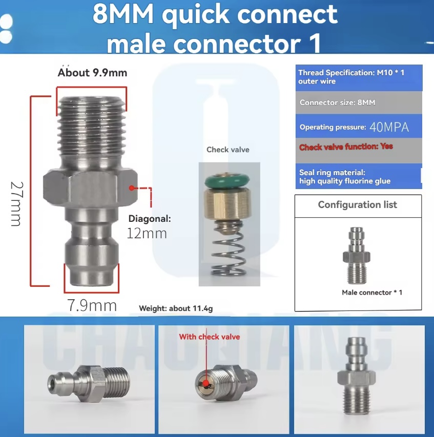 8mm Quick Connect Check Valve Male Thread Connector M12*1.25 gas ...
