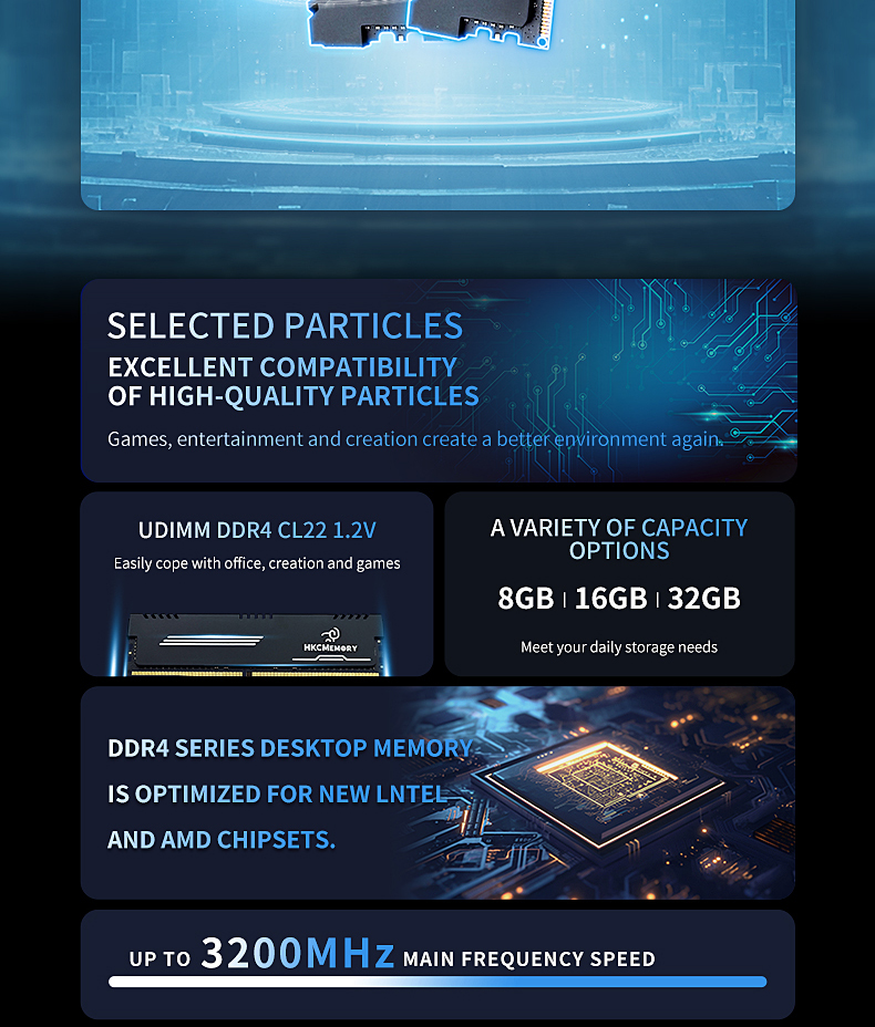 HKC DDR3 / DDR4 PC RAM Memory 8GB 16GB 1600Mhz 2666Mhz 3200Mhz Auto ...