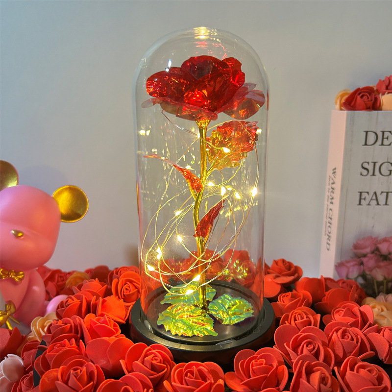 Mini Led Light Rose Artificial in Glass Dome Galaxy Rose Design as ...