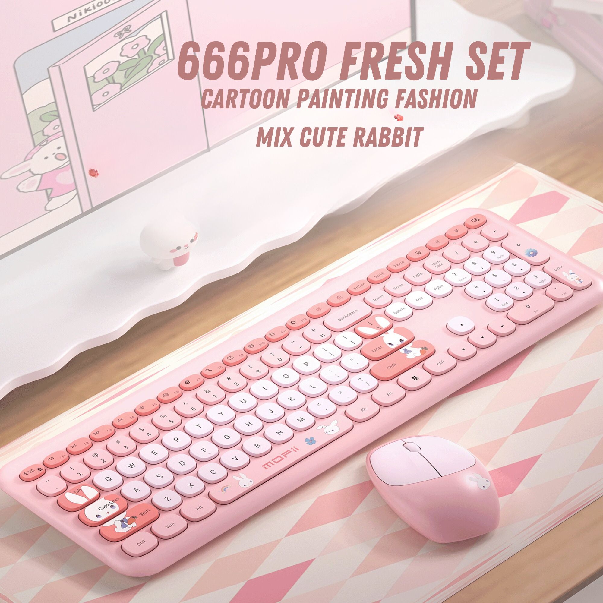 MOFII 666Pro wireless keyboard adorable rabbit design silent keyboard ...