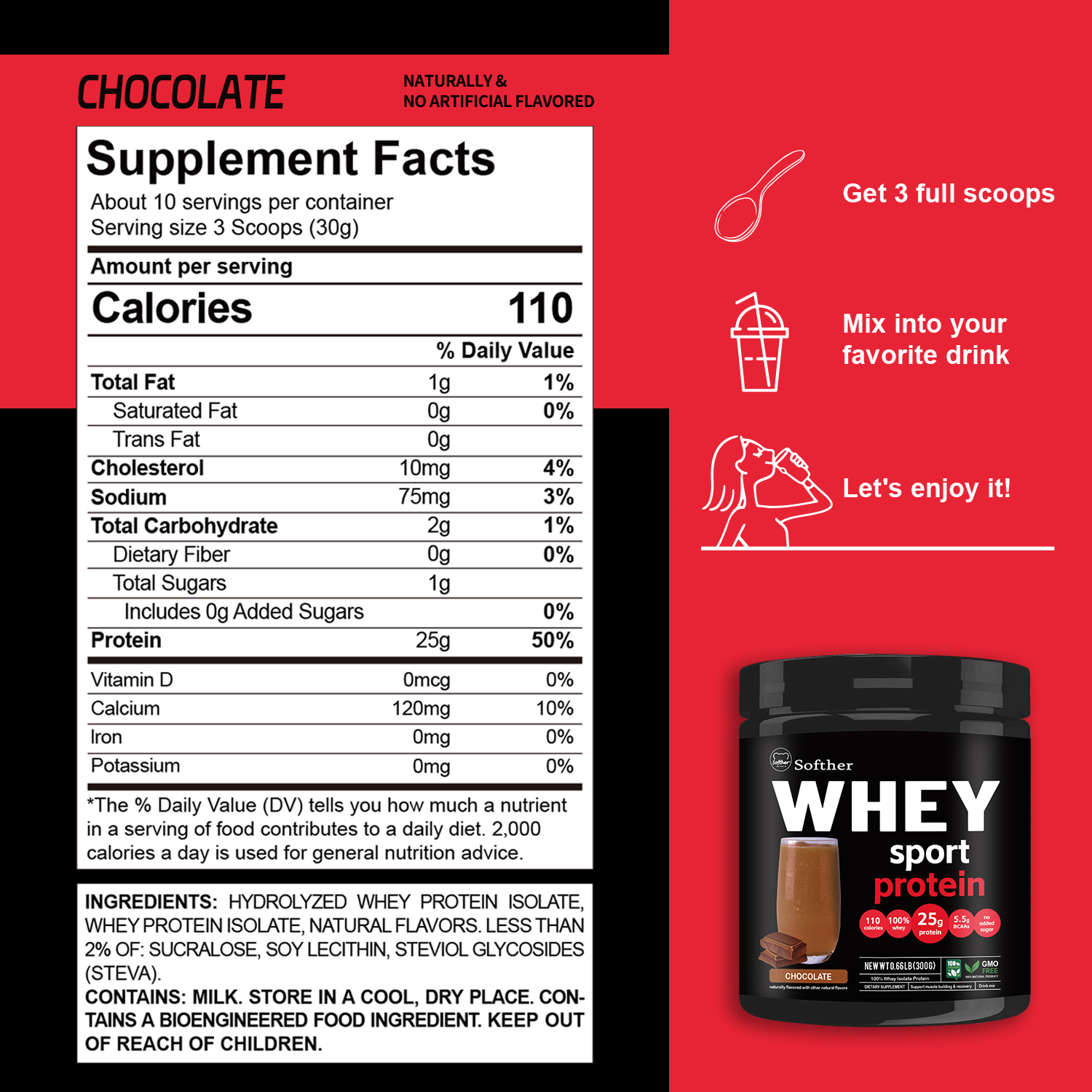 Softher 100% Whey Protein Powder BCAA Supplement Muscle Building Losing ...
