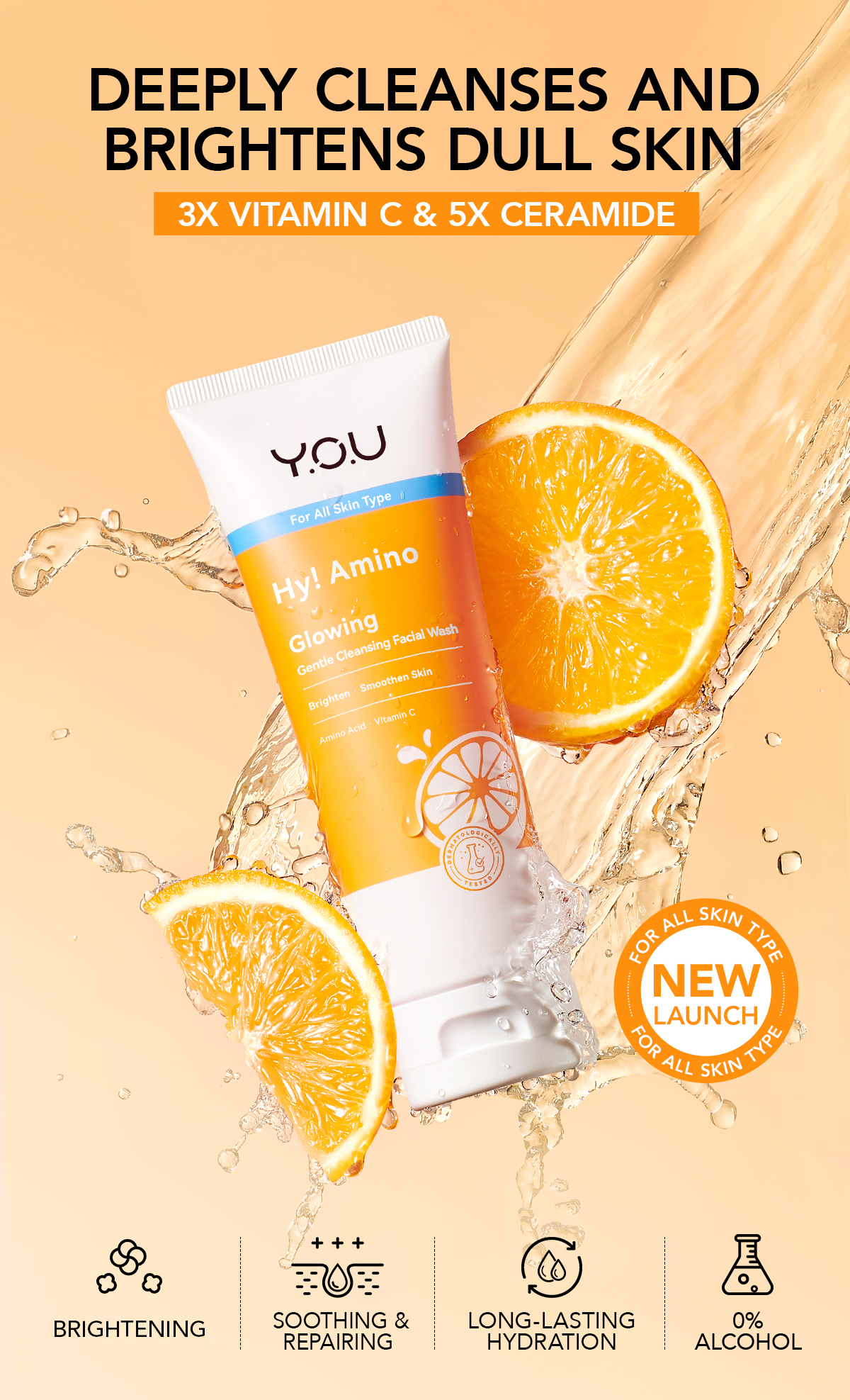 YOU Hy! Amino Glowing Gentle Cleansing Facial Wash, 3X VC, 99.6% ...