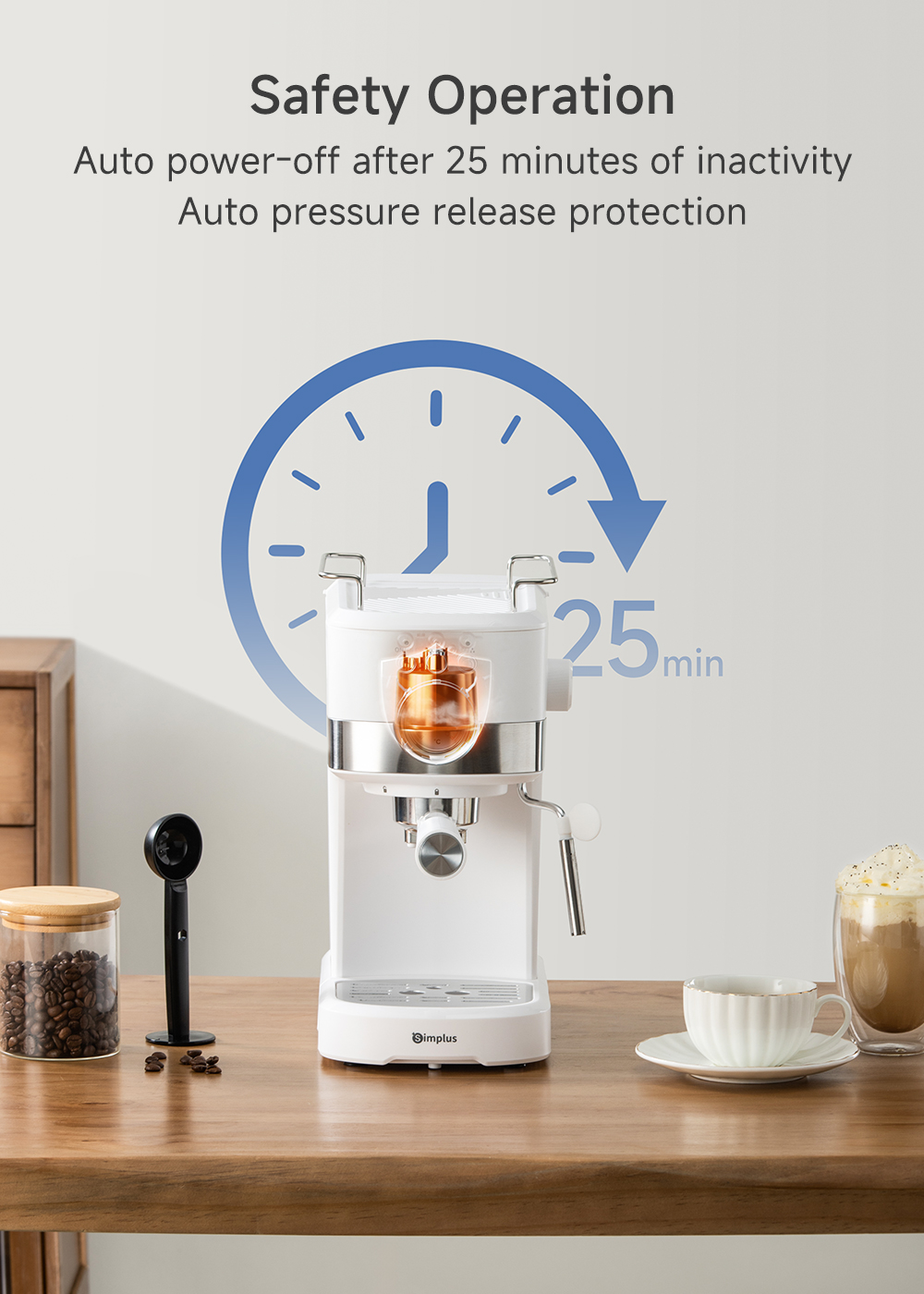 Simplus Coffee Maker Semi Automatic Espresso Extraction 15Bar High ...