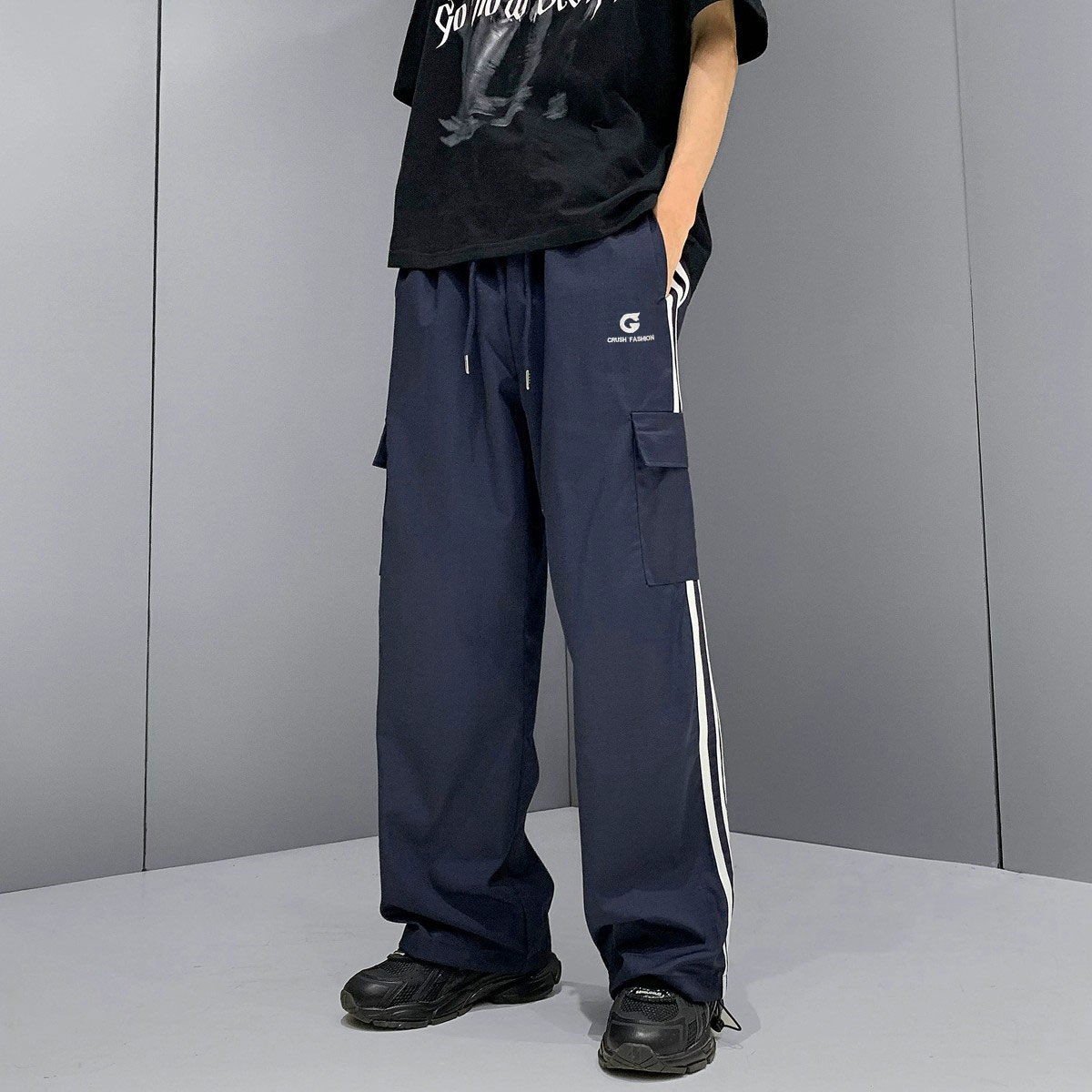 Mens High Quality Korean Wide Leg Cargo Pants Summer Thin Style Sport ...