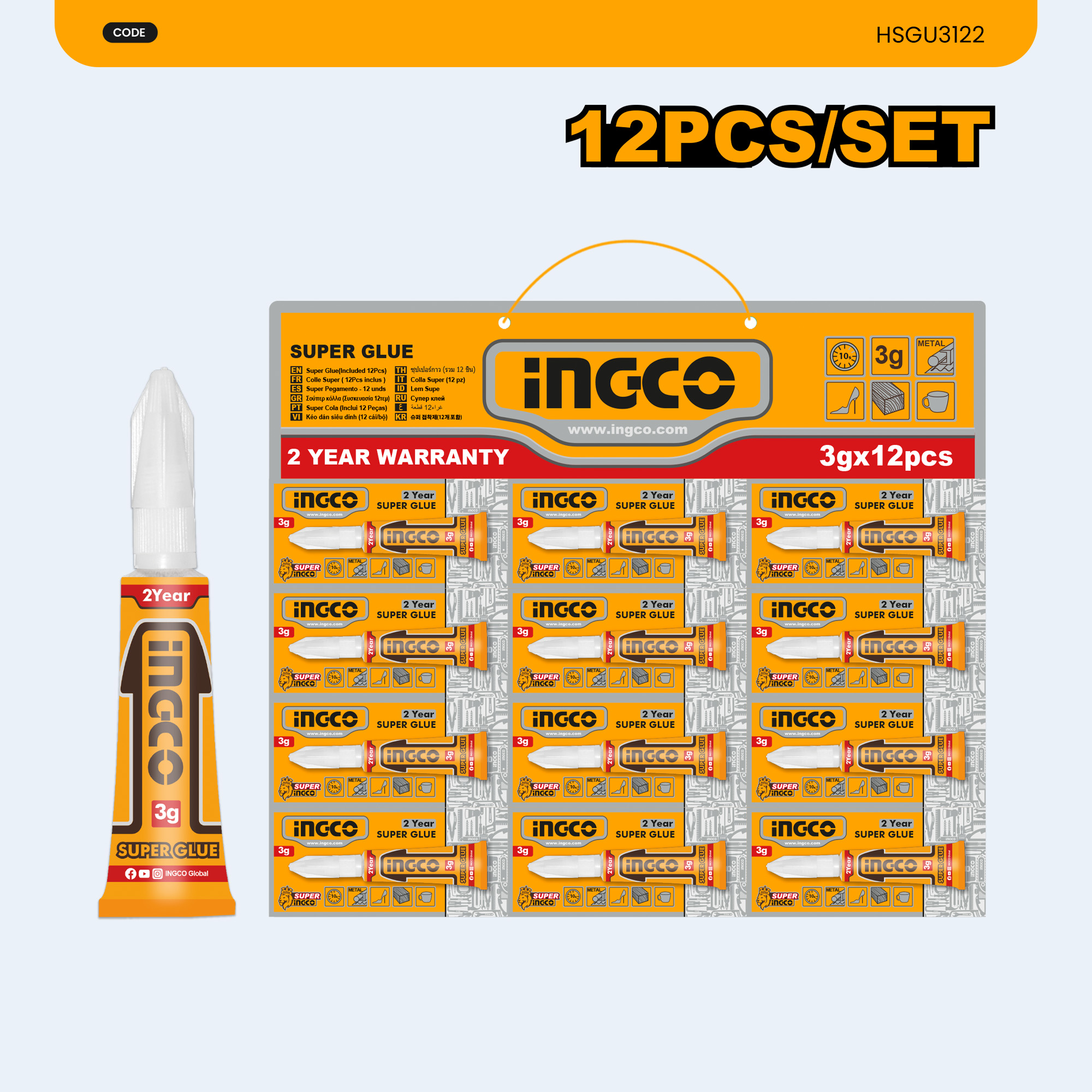 Ingco 12Pcs/Set 3g for Plastics, Leather, Metal, Ceramic and Wood ...