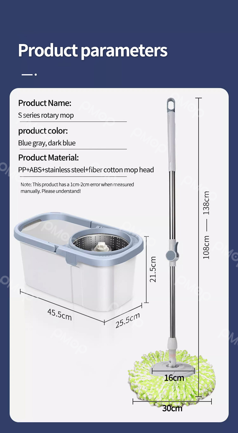 PMOP Mop With Spinner and Bucket Complete Set Stainless Steel rod Thick ...